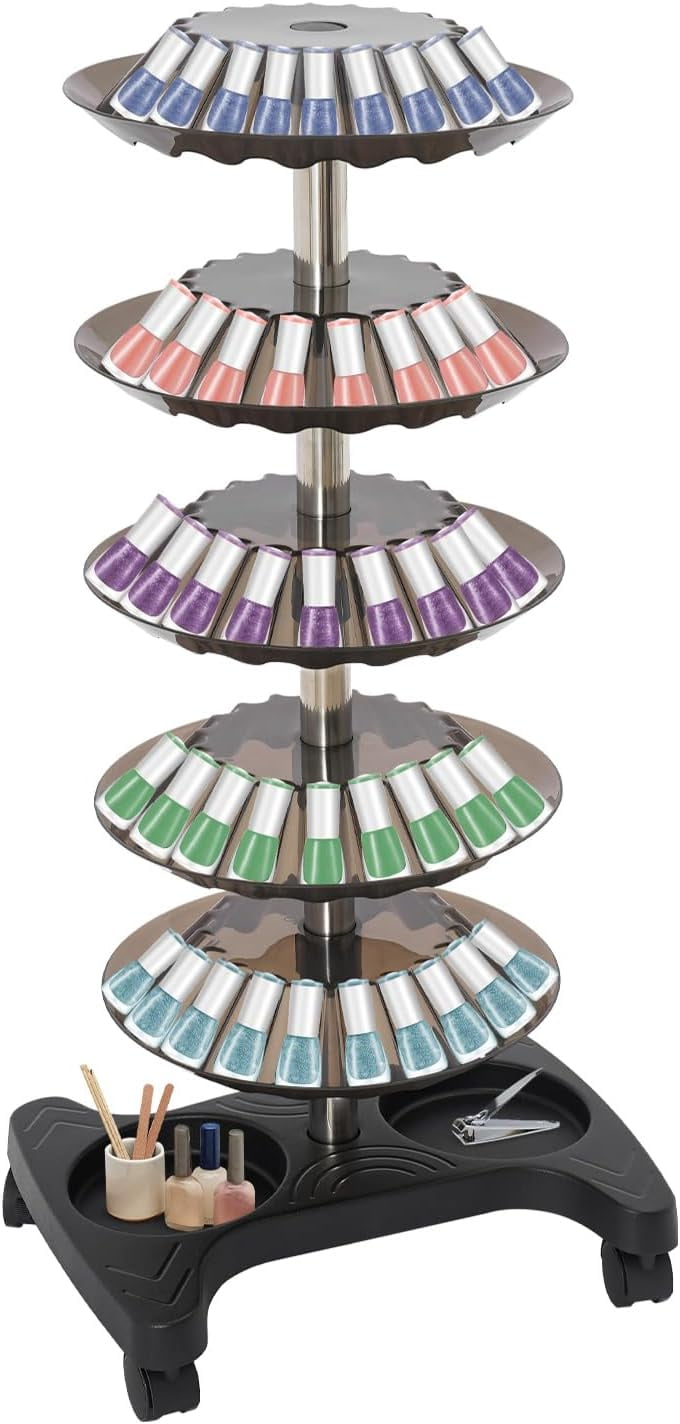 Nail Polish Trolley Display Stand, 5 Tiers Nail Polish Spinning Rack ...