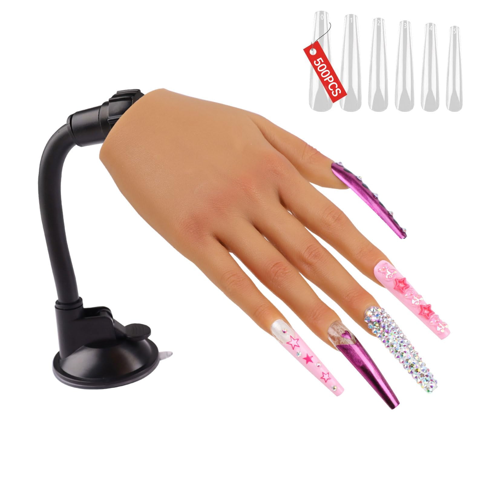 Nail Practice Hand for Acrylic Nails with 500 Pcs Nails, Silicone Fake ...
