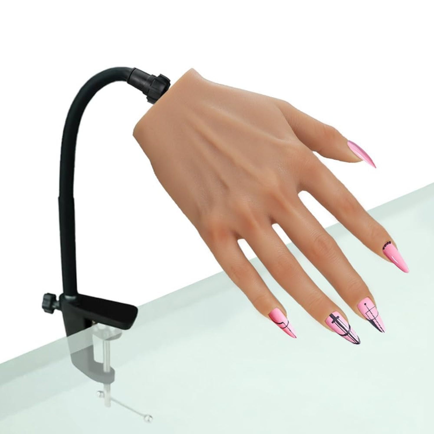 Nail Practice Hand Silicone Fake Hand with Stand Bracket for Acrylic ...