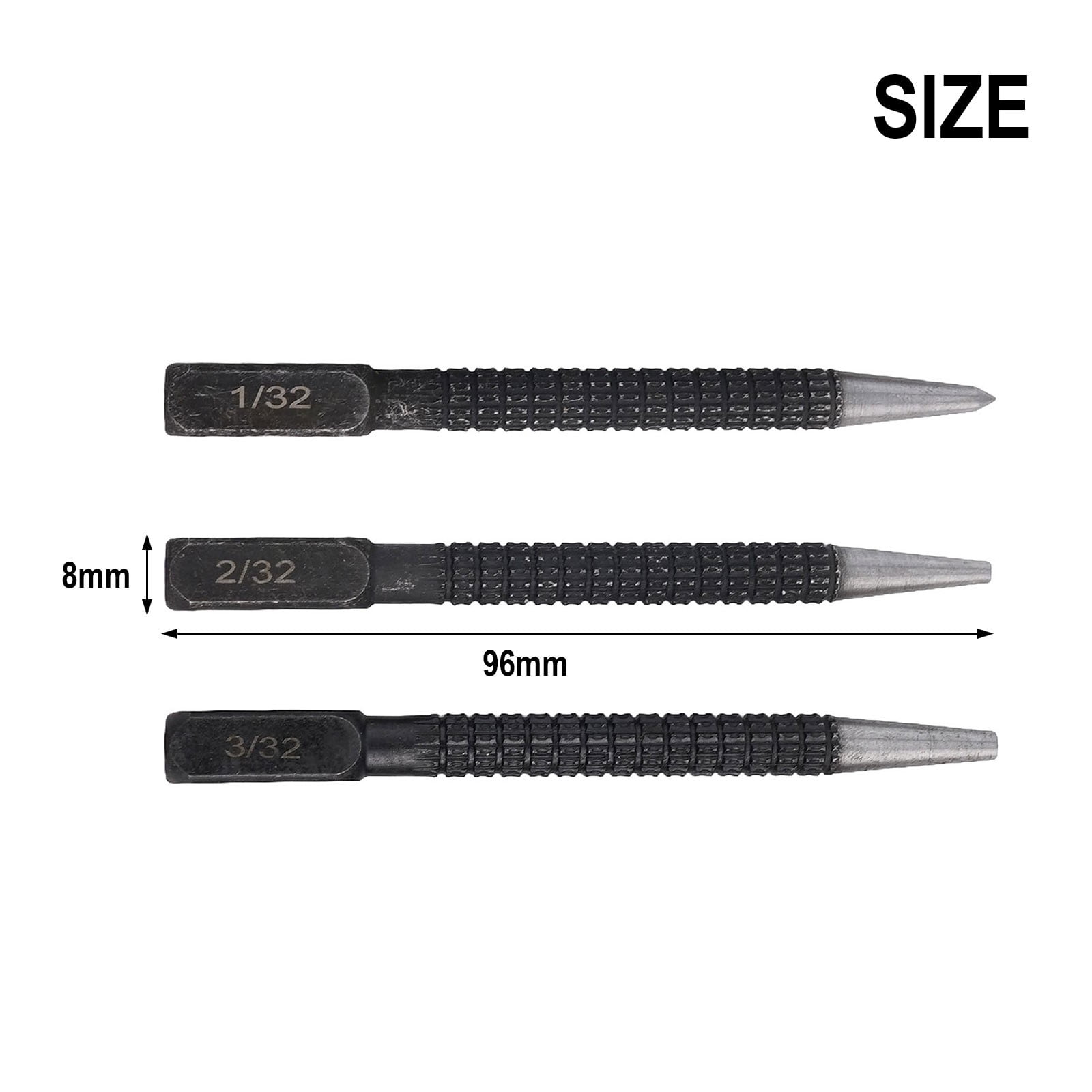 Nail Punch Set Knurled Body Square Striking Head Punches Tools 1/32 2/ ...