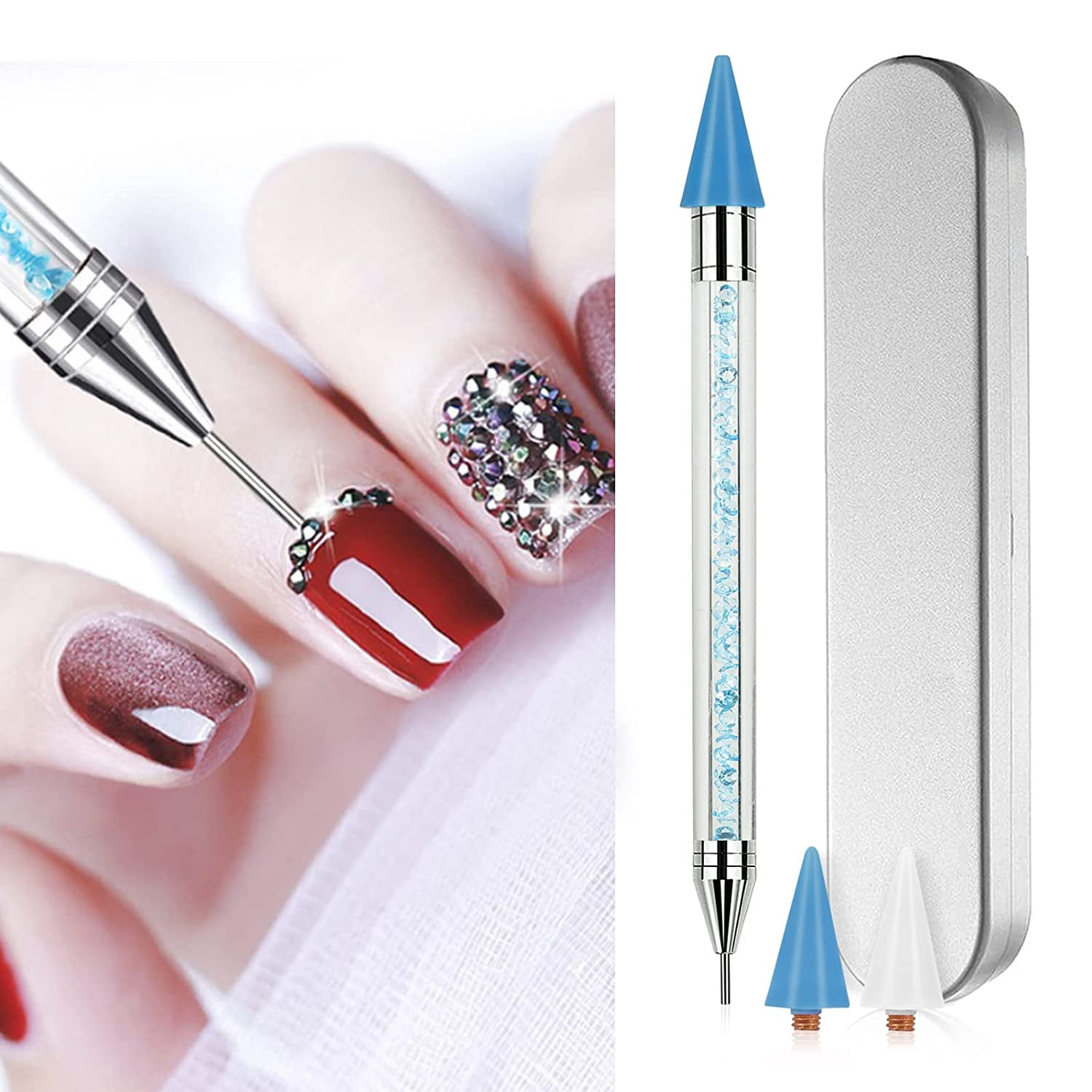 Nail Rhinestone Picker, Dual-ended DIY Nail Art Dotting Tool, Rhinestone Dotting Pen for Nail ...