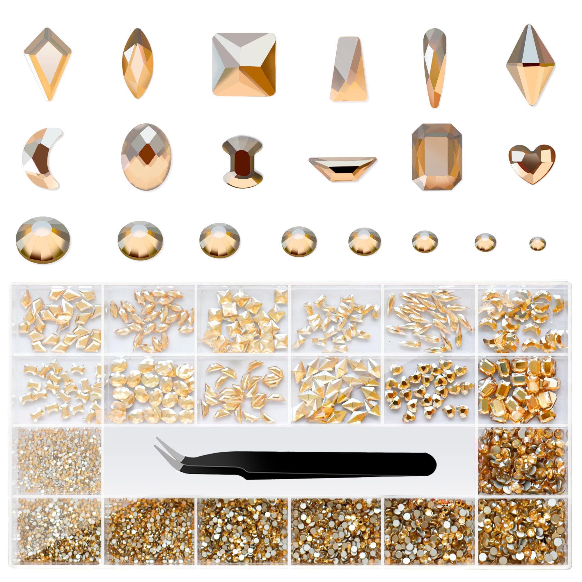 Nail Rhinestones Set, Multi Shapes Champagne Gold Rhinestones for Nails ...