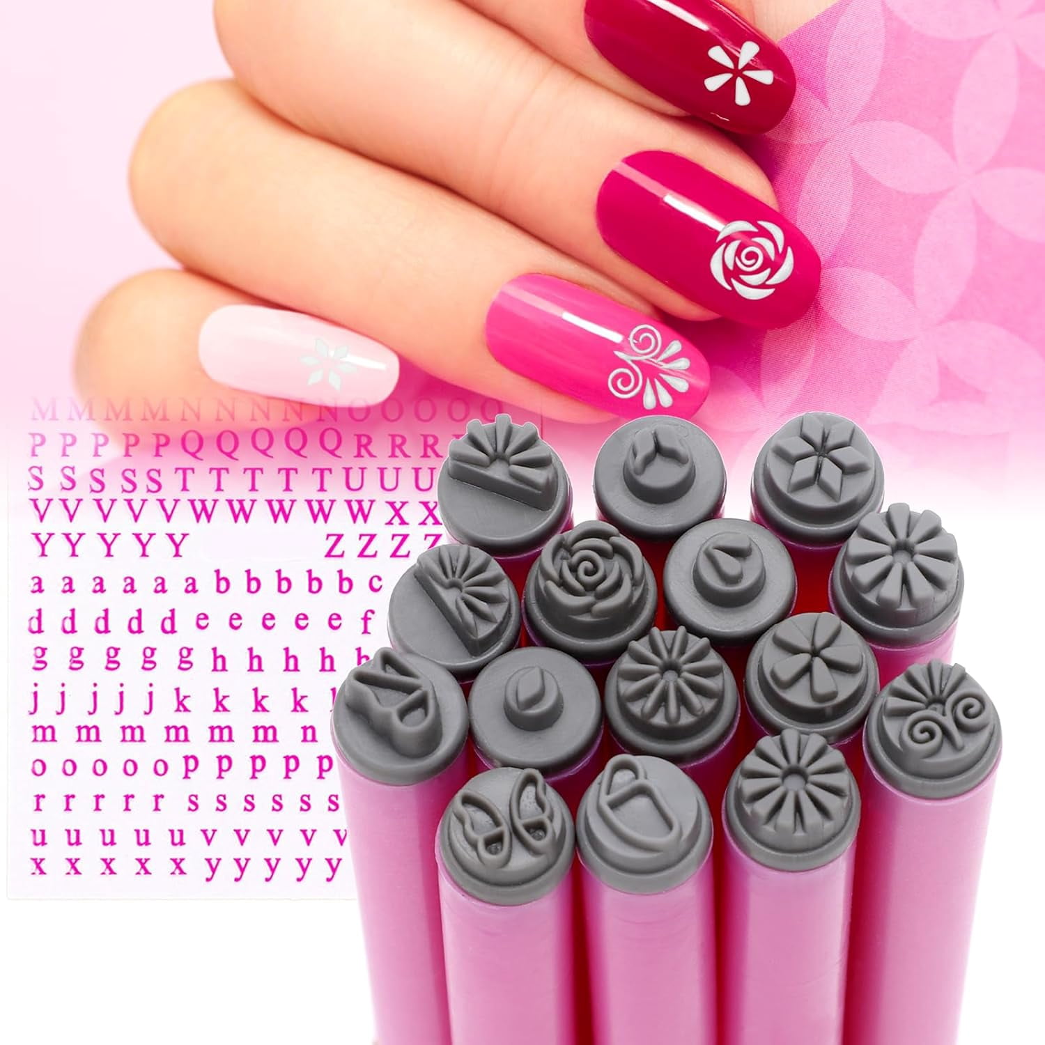 Nail Stamp Set, 15pcs DIY Design Tools for Flower Nail Art, Women ...