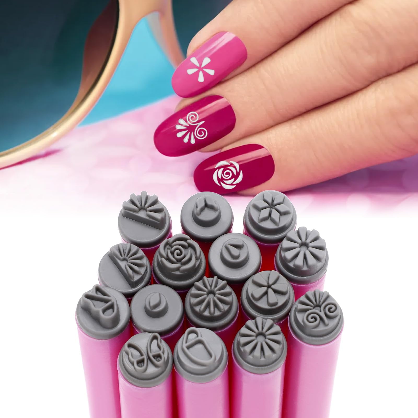 Nail Stamp Set, 15pcs TMA2 DIY Design Tools for Flower Nail Art, Women ...