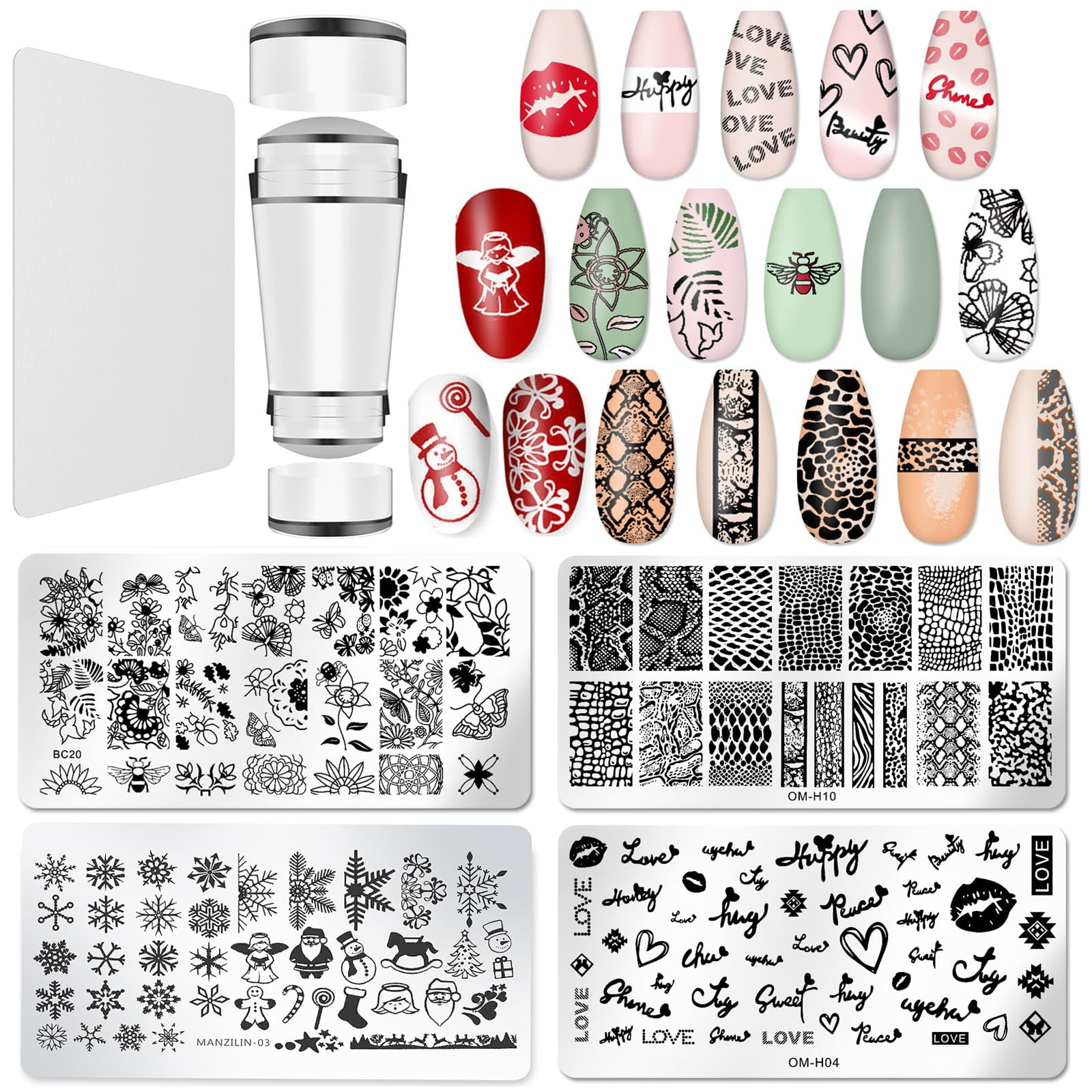 Nail Stamper Plate Kit, 4x Nail Stamping Plates Silicone Nail Art ...