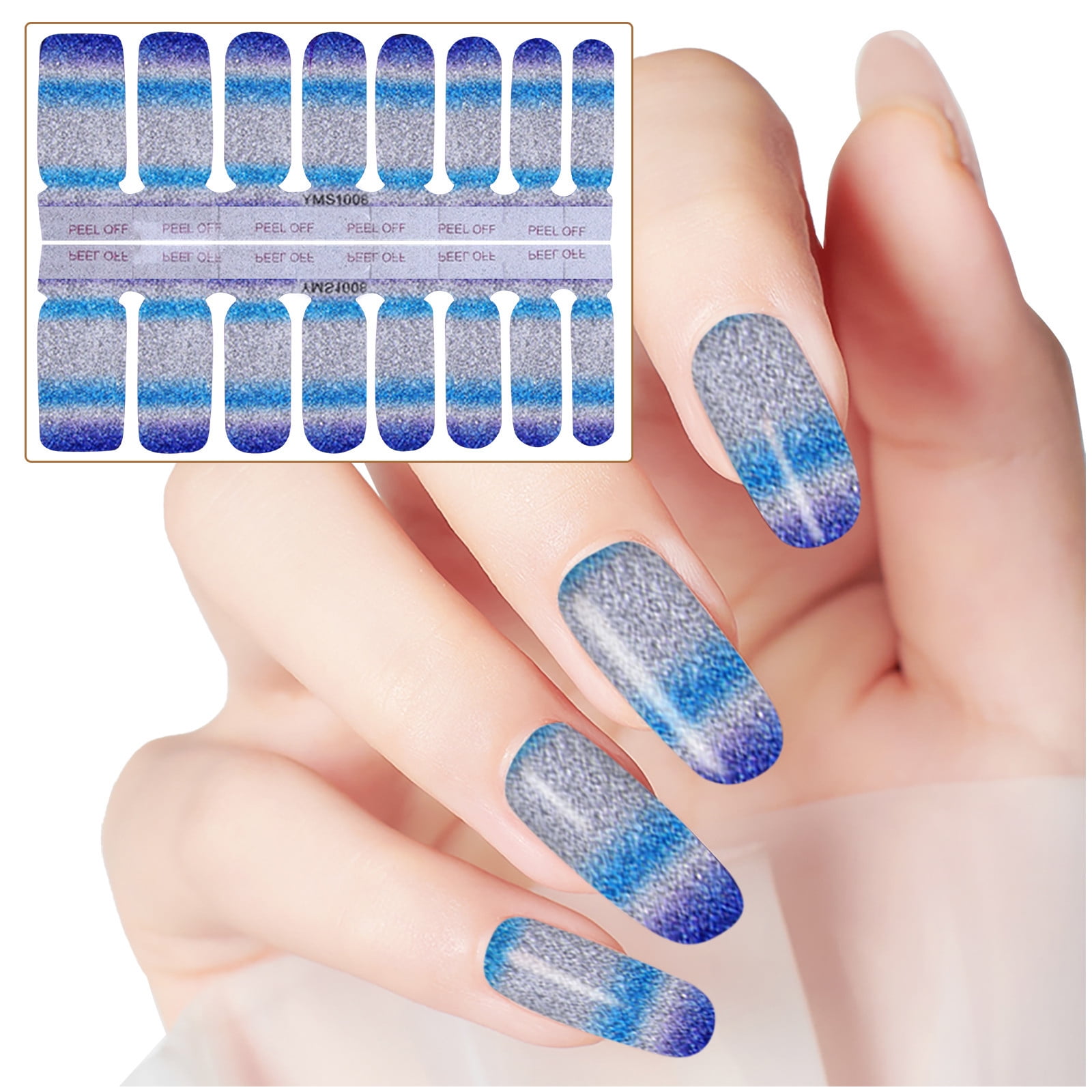Nail Stickers Full Self- Glitter Gradient Decal Polish Sets for Women ...