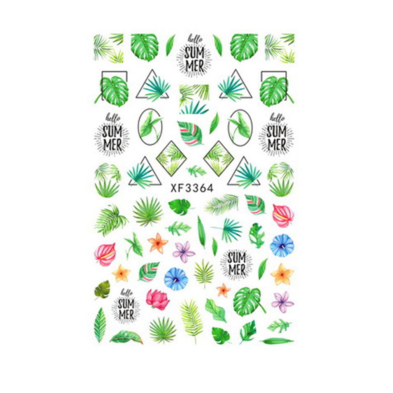 Nail Stickers Geometric Summer Wind Water Grass Sticker Cactus Sticker ...