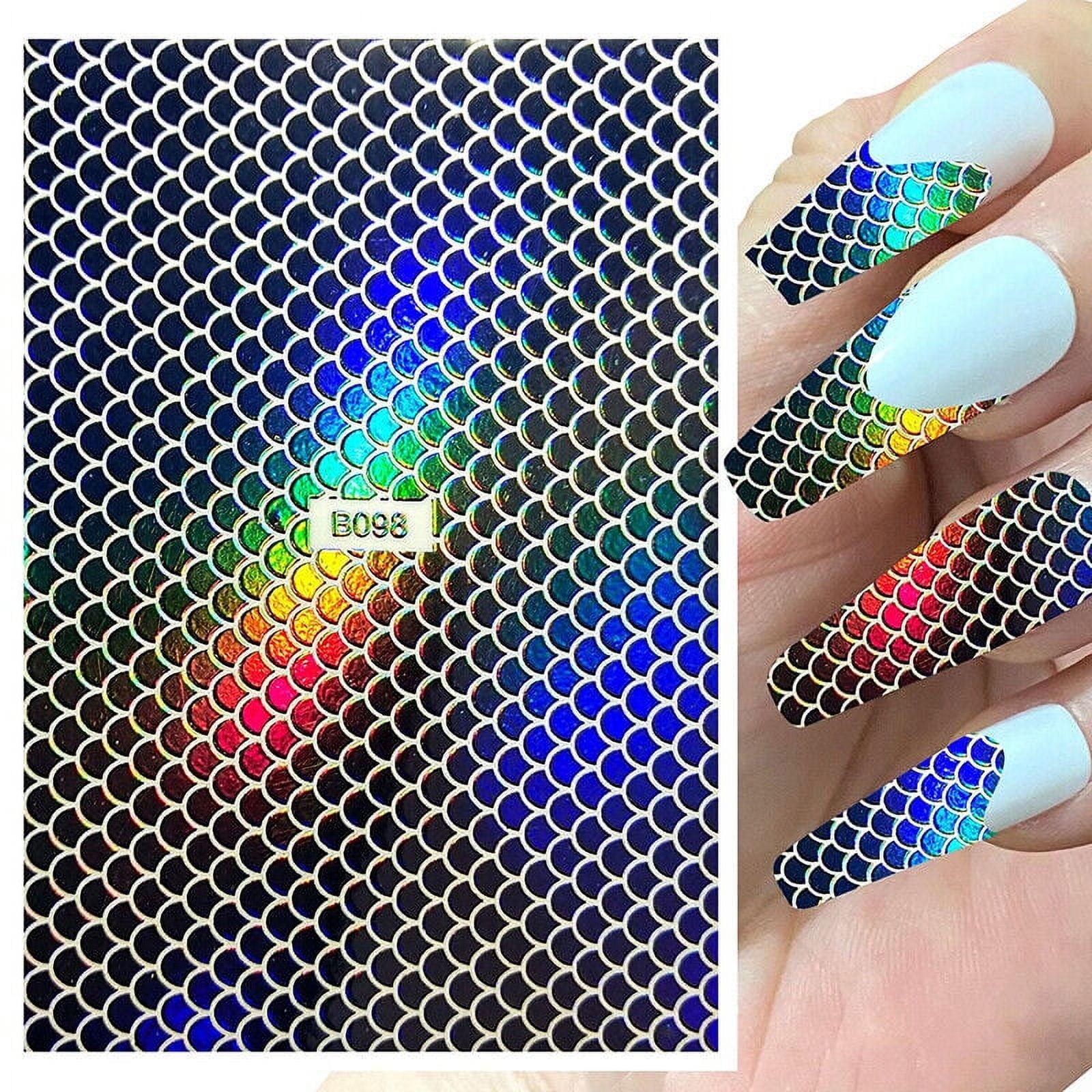 Nail Stickers Holographic Fish Scales Laser Sticker Self-Adhesive Nail ...