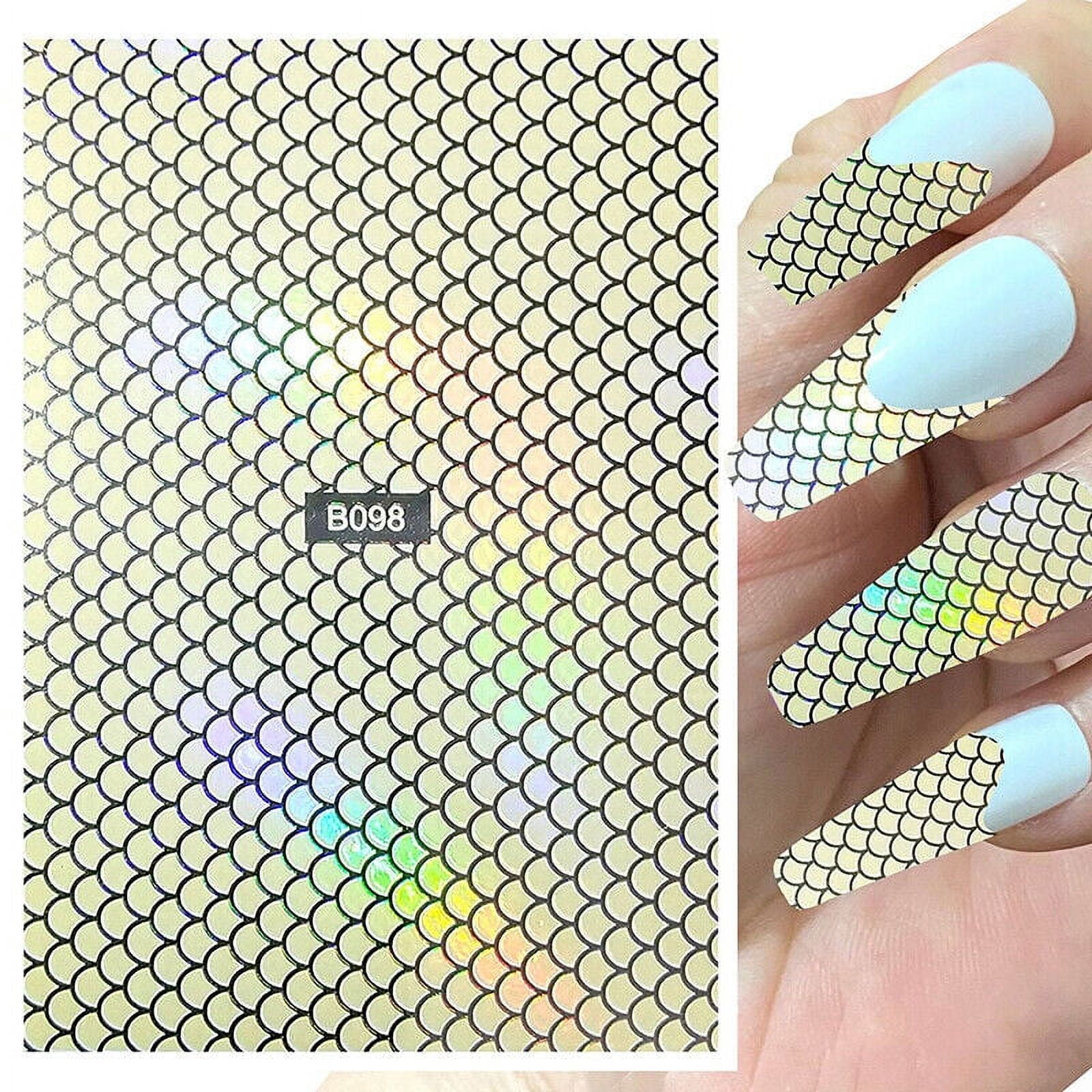 Nail Stickers Holographic Fish Scales Laser Sticker Self-Adhesive Nail ...