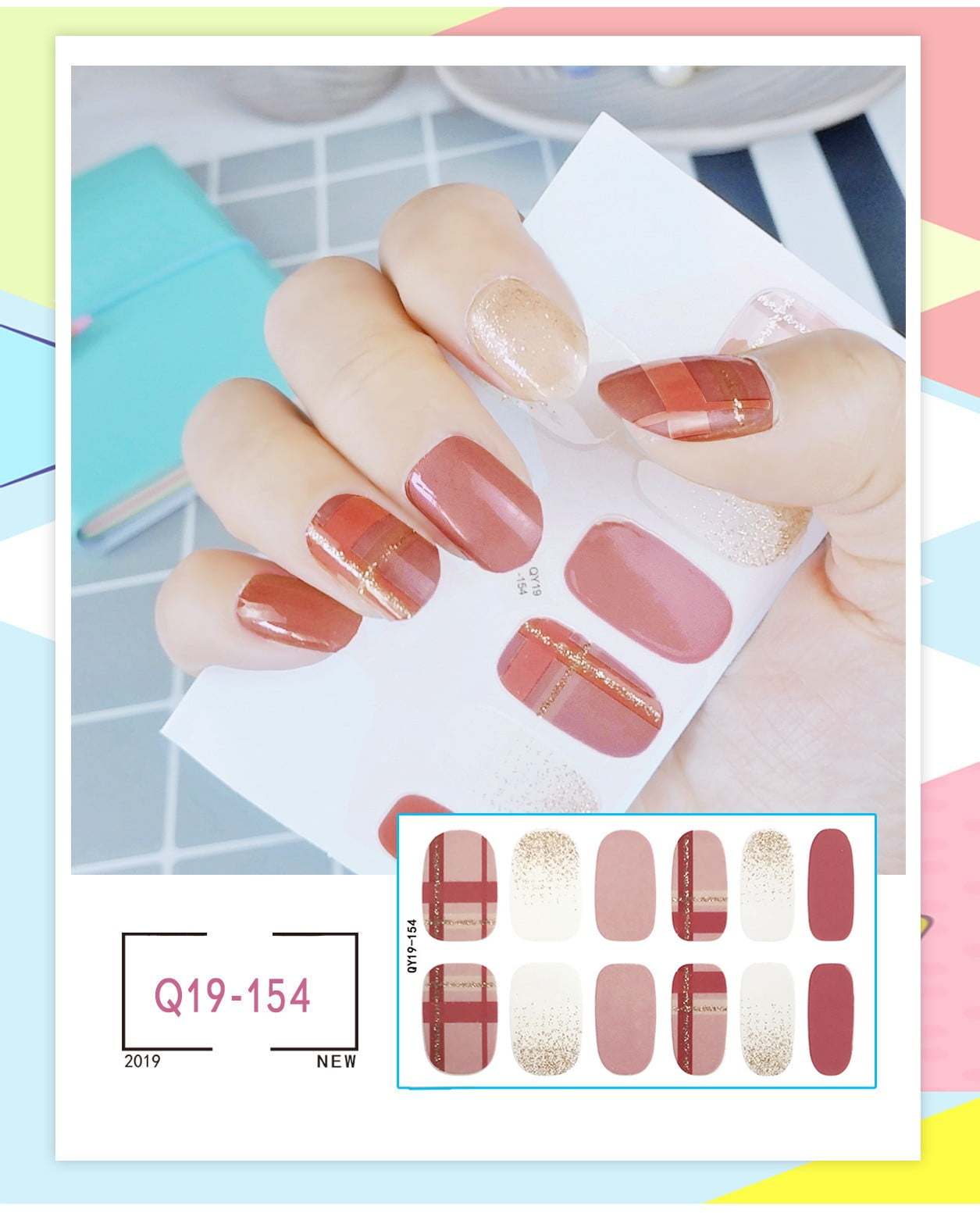 Nail Stickers Lattice Nail Sticker Color Glitter Nail Polish Sticker ...