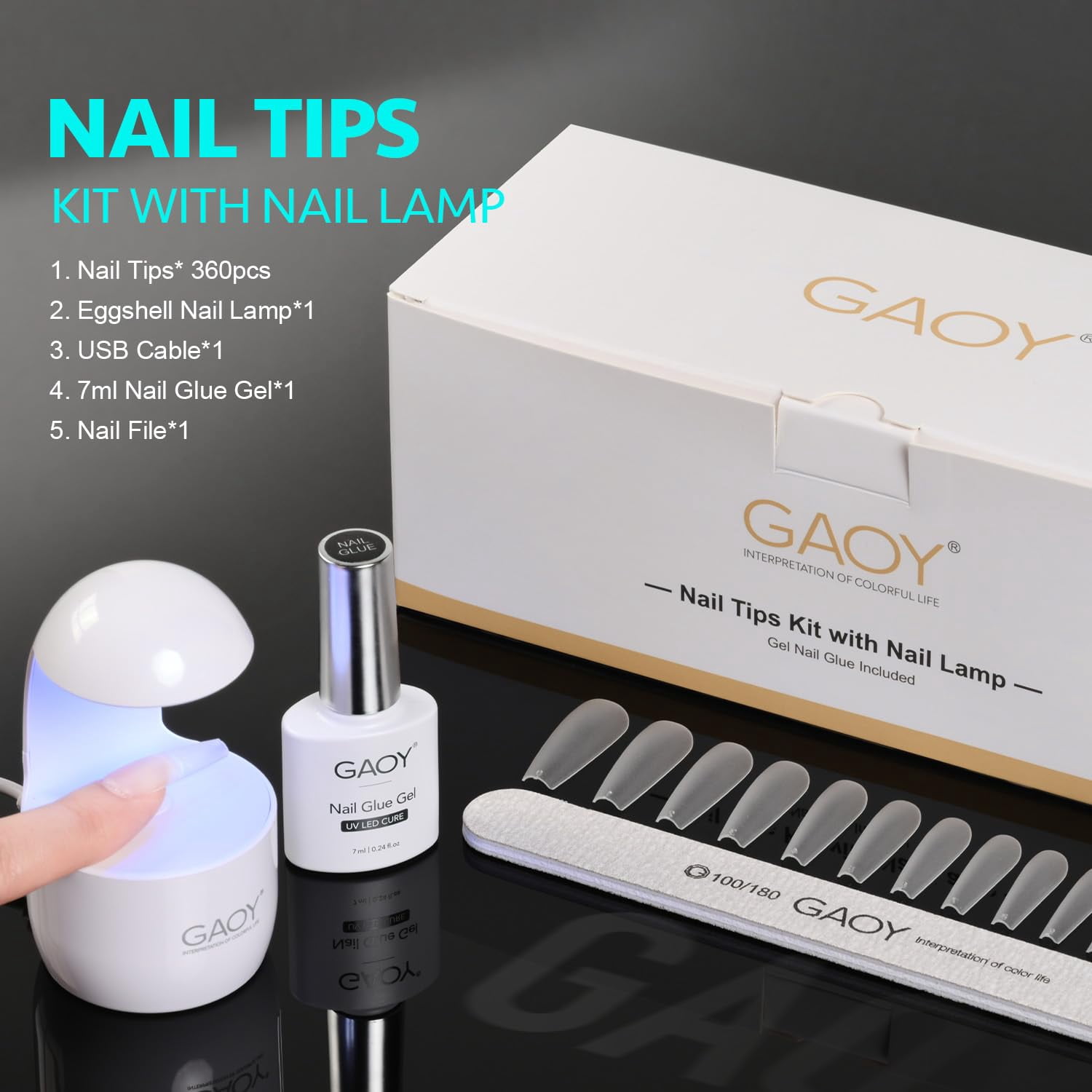 Nail Tips and Glue Gel Kit with Mini UV Light, Gel Nail Kit, 360Pcs ...