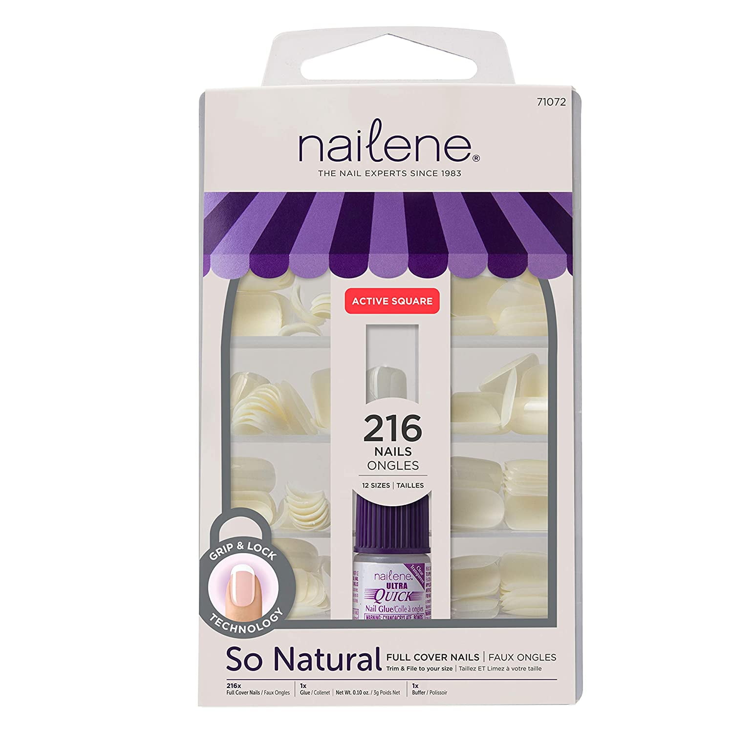 Nailene Artificial Glue-On Nails, 216 ct, Full Cover & Active Square ...
