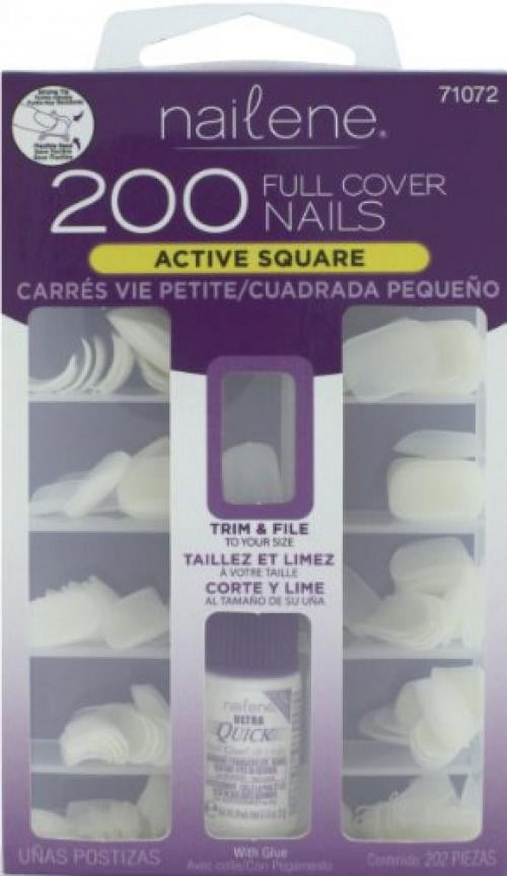 Nailene Full Cover Nails, Active Square, with Glue 200 nails - Walmart.com