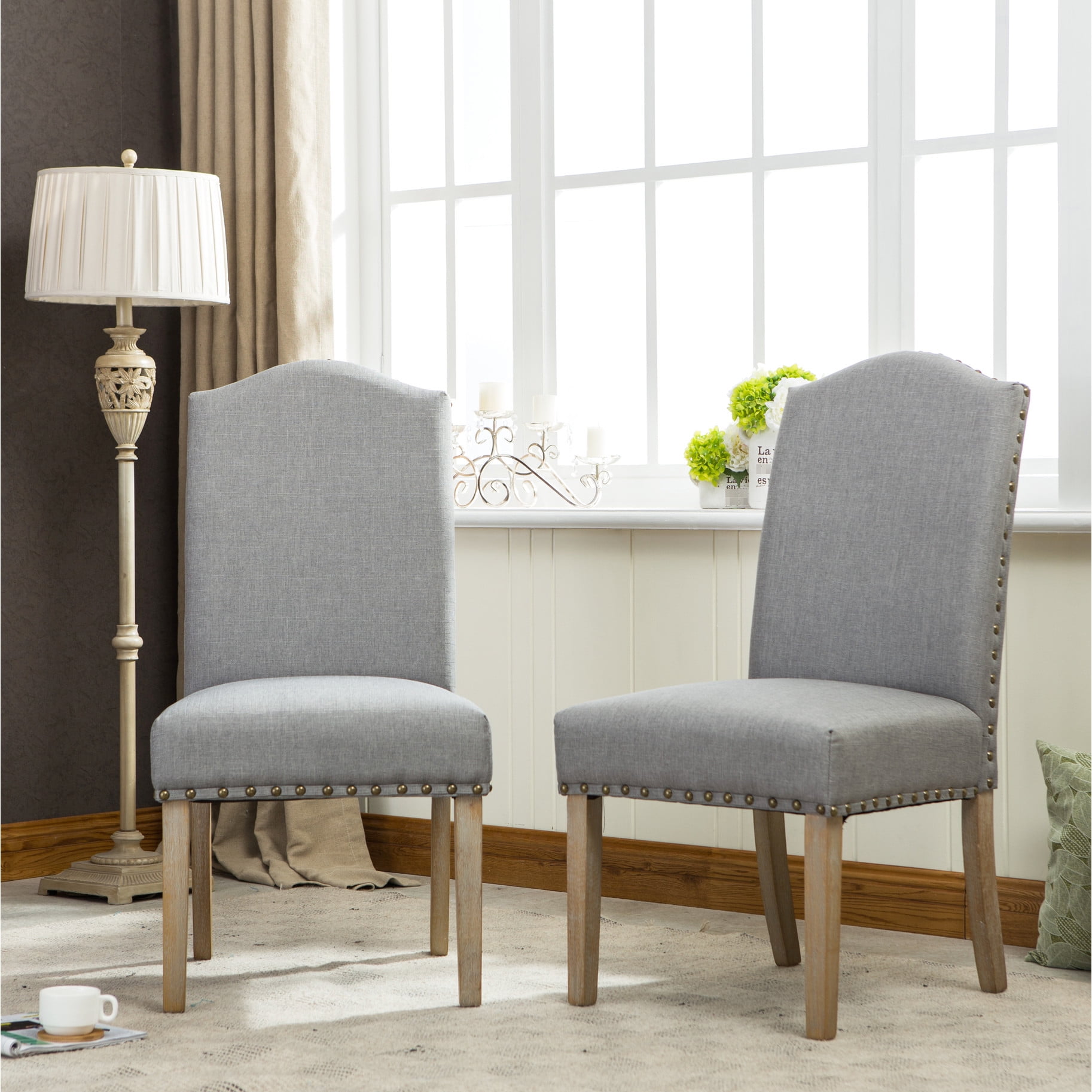 Nailhead Grey Polyester Parson Chairs, Set of 2, 40.6 lb Package ...