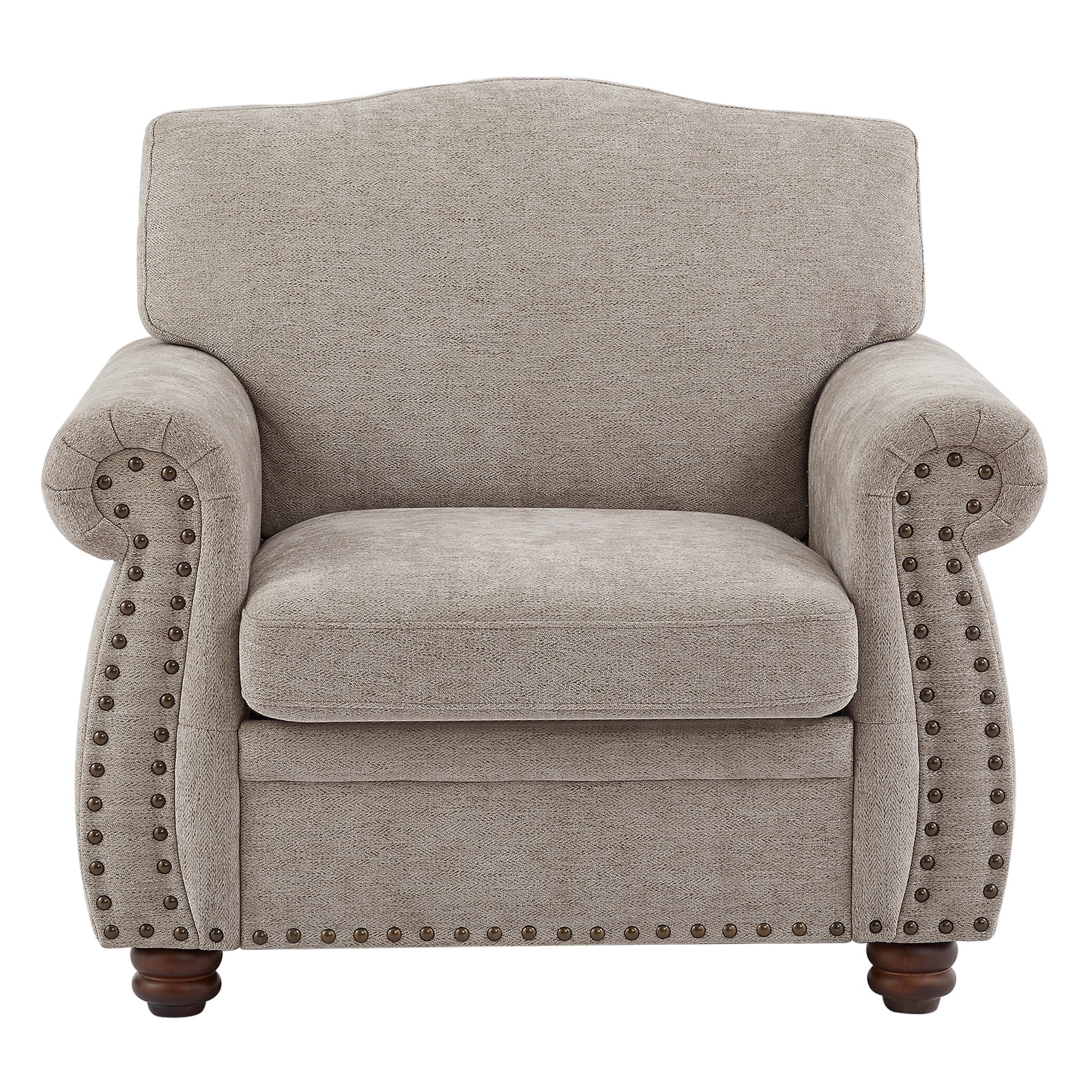 Nailhead Trim Armchair, Rolled Arm Accent Chair for Living Room, Beige ...