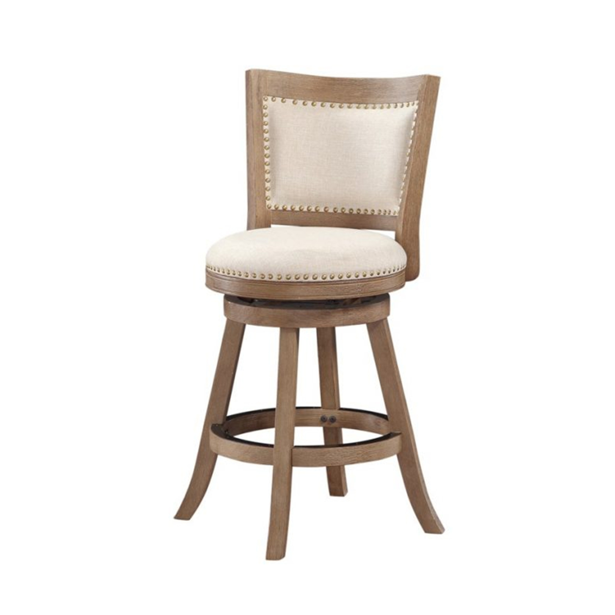 Nailhead Trim Round Counter Stool with Padded seat and Back,Brown and ...