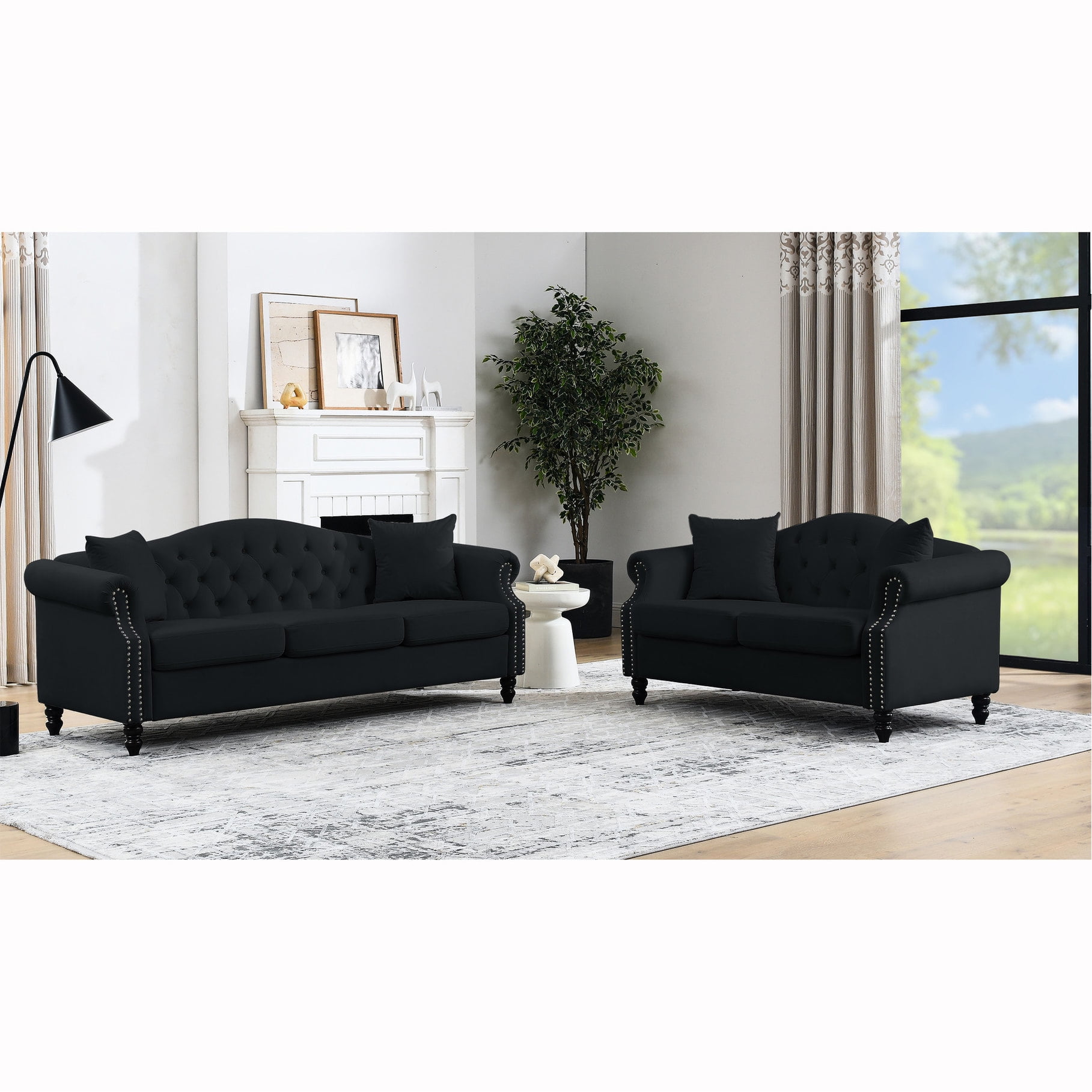 Nailhead - Trimmed 3 Seater Black Velvet Couch | Add Luxury to Your ...