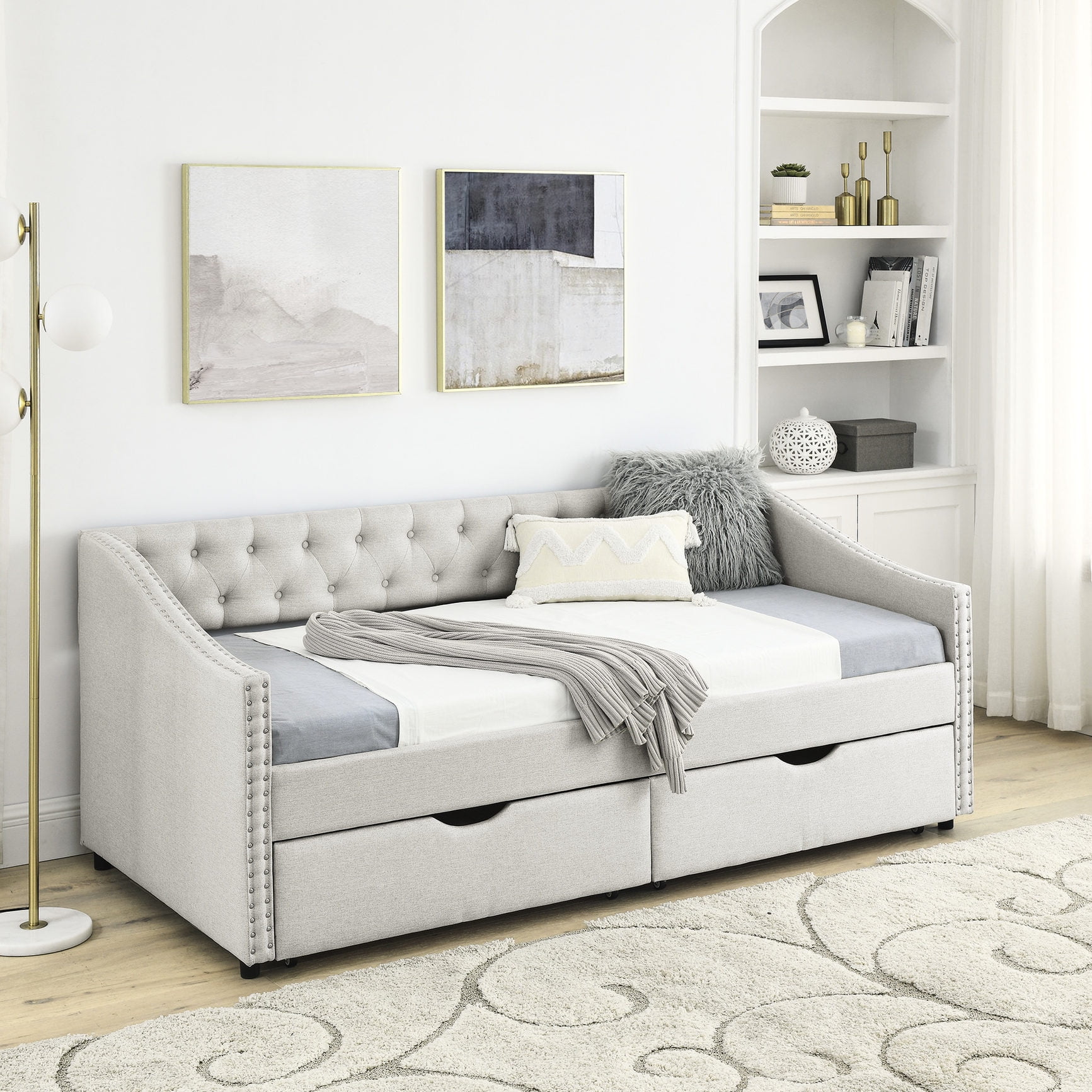 Nailhead Trimmed Arms / Reading Nook & Pillow Storage / Foam - padded ...
