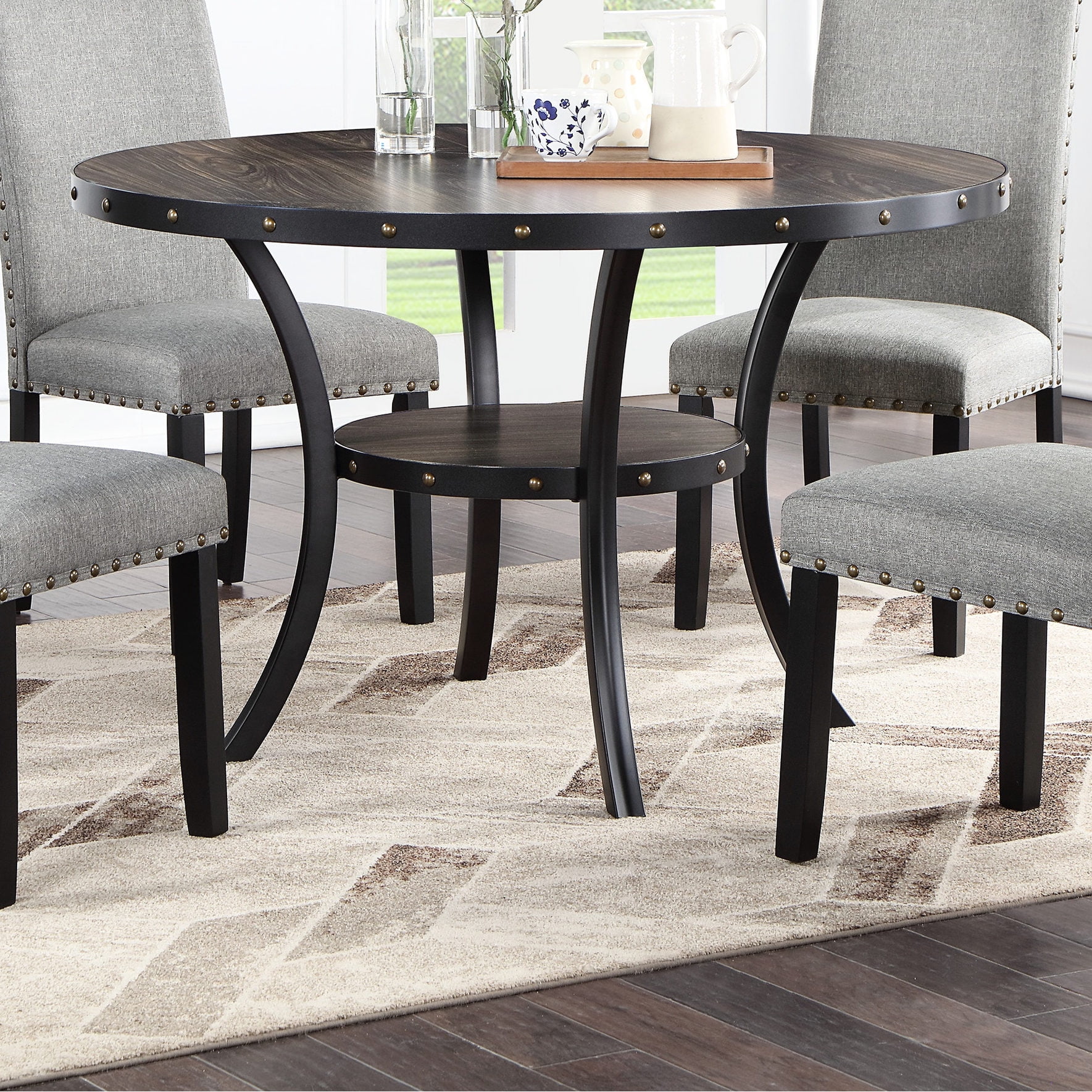 Nailheads Trim, Bottom Storage - Modern Round Dining Table for Smaller ...