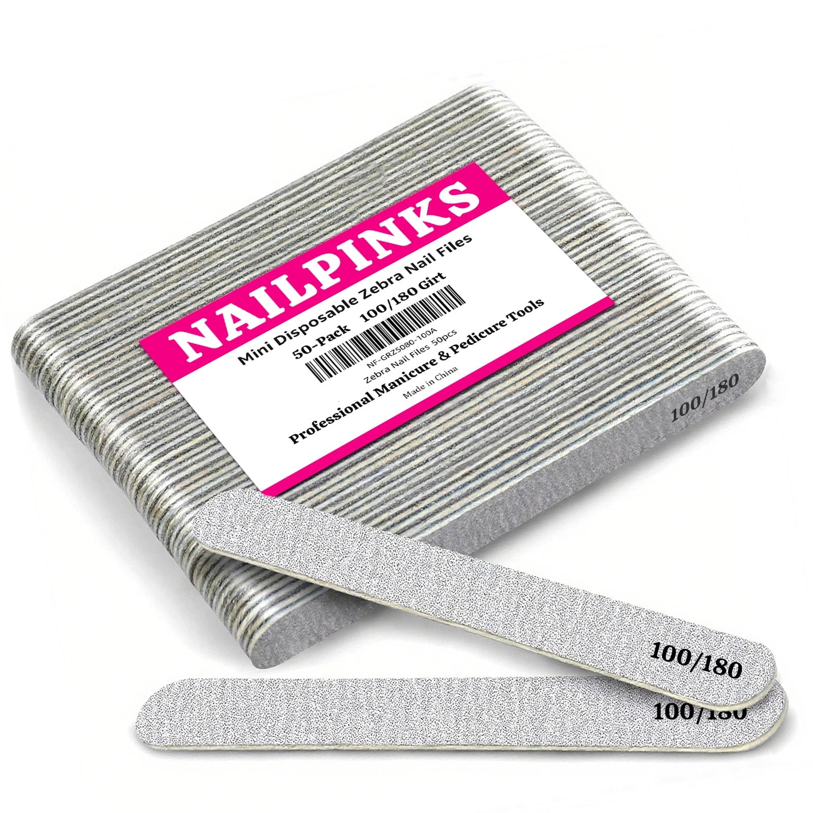 Nailpinks, Disposable Gray Zebra Nail Files - 80/100 Grit Double Sided ...