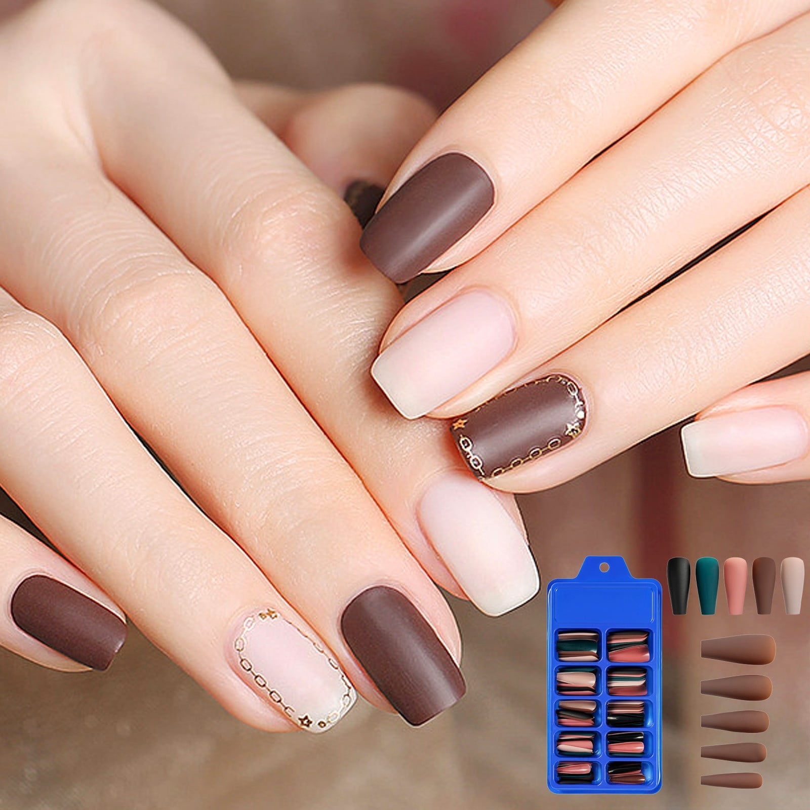 Nails 100pcs Blister Full Stick French Pressed On Manicure DIY Nail ...
