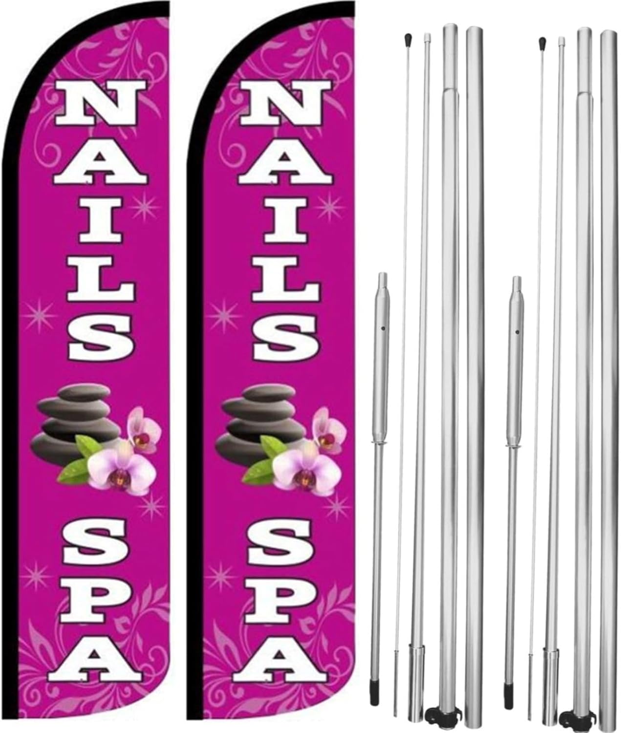 Nails & Spa Two(2) Windless Swooper Flag Sign Kits With Pole and Ground ...