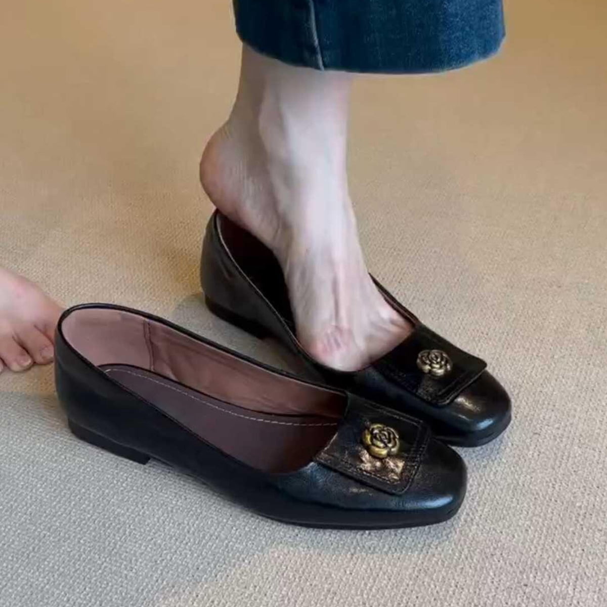 Naipai ~ Retro French Camellia Simple Slip-on Mary Jane Shoes Female ...