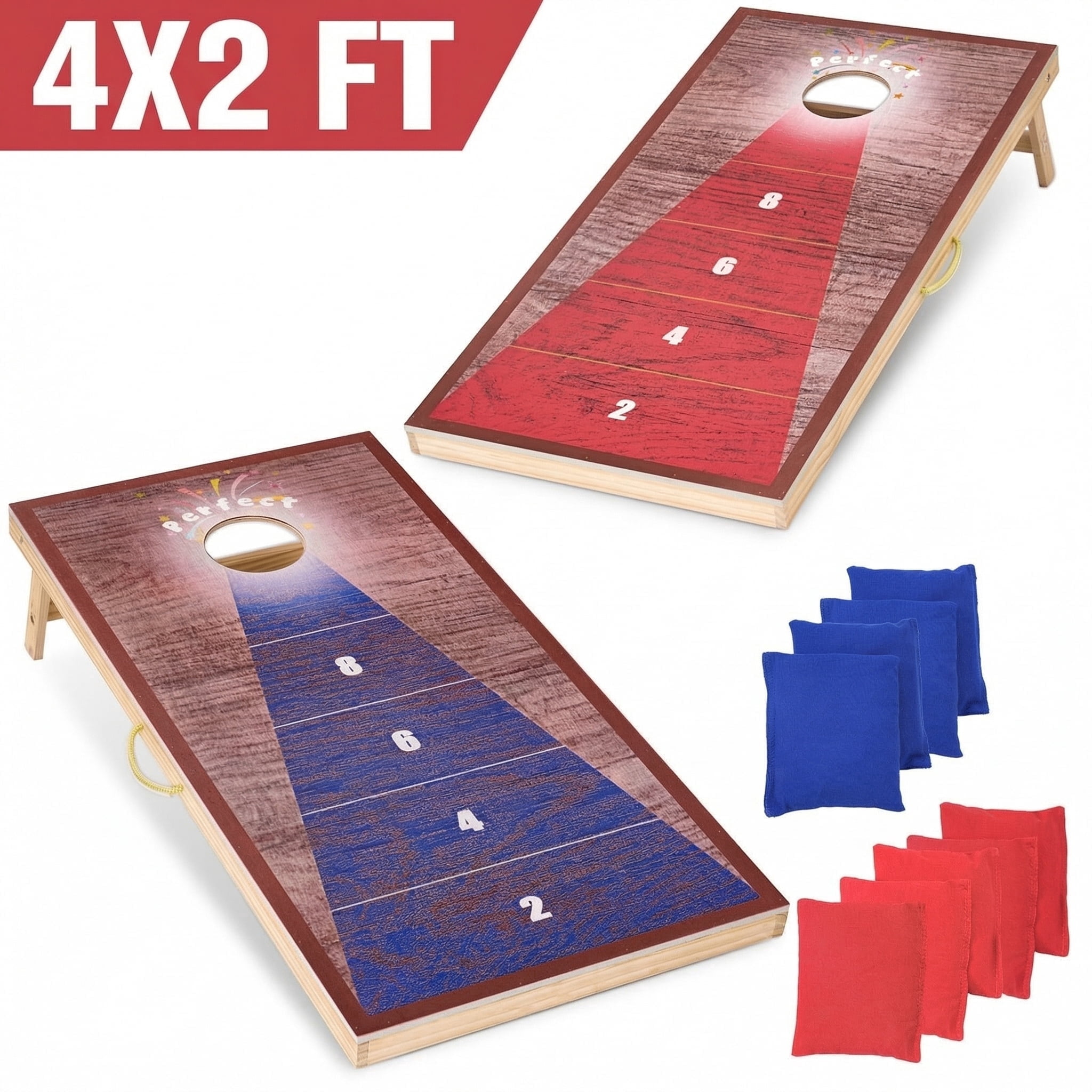 Naipo 4x2FT Cornhole Game Set with 8 Bean Bags Portable Outdoor Wooden ...