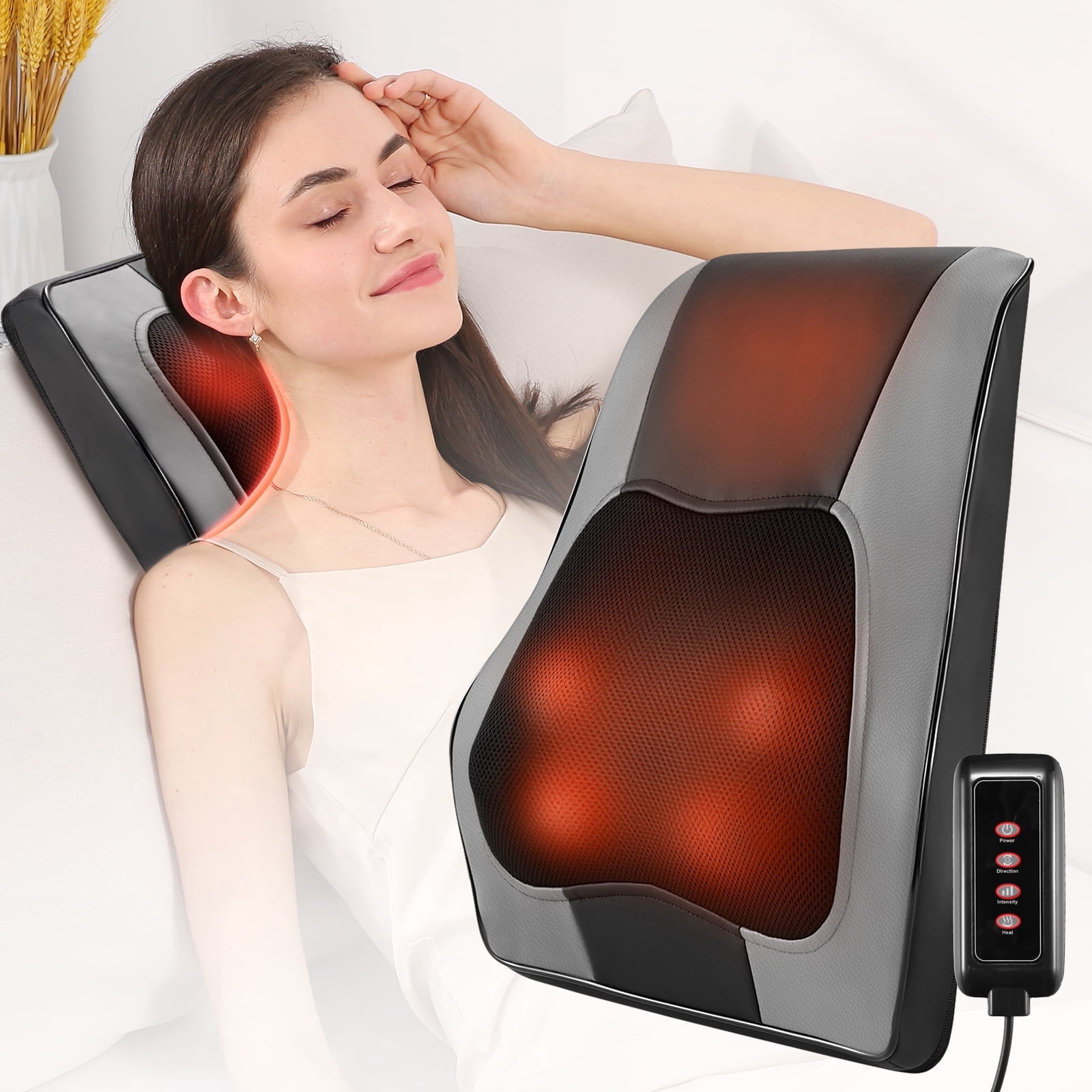 Naipo Shiatsu Back Massager with Heat, Gray, Neck and Back Pillow for ...