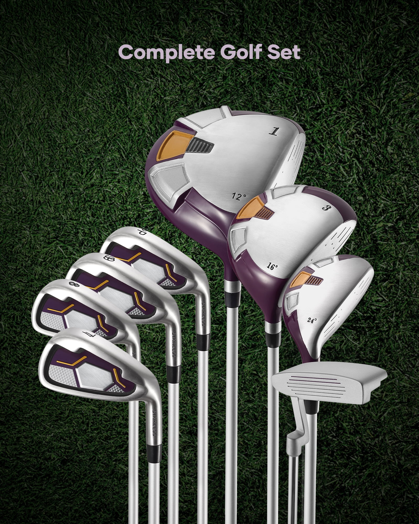 Naipo Adult Beginner Full Right Iron Golf Clubs Set, 12 pcs with Steel ...