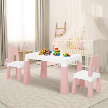Gymax Little Children's Pink Table & 2 Chairs Set for Girls - Toddler ...