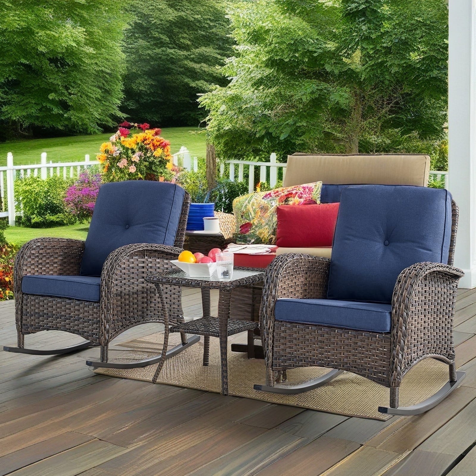 Naipo Outdoor Rocking Chairs 3 Pieces Patio Furniture Rocking Set Set ...