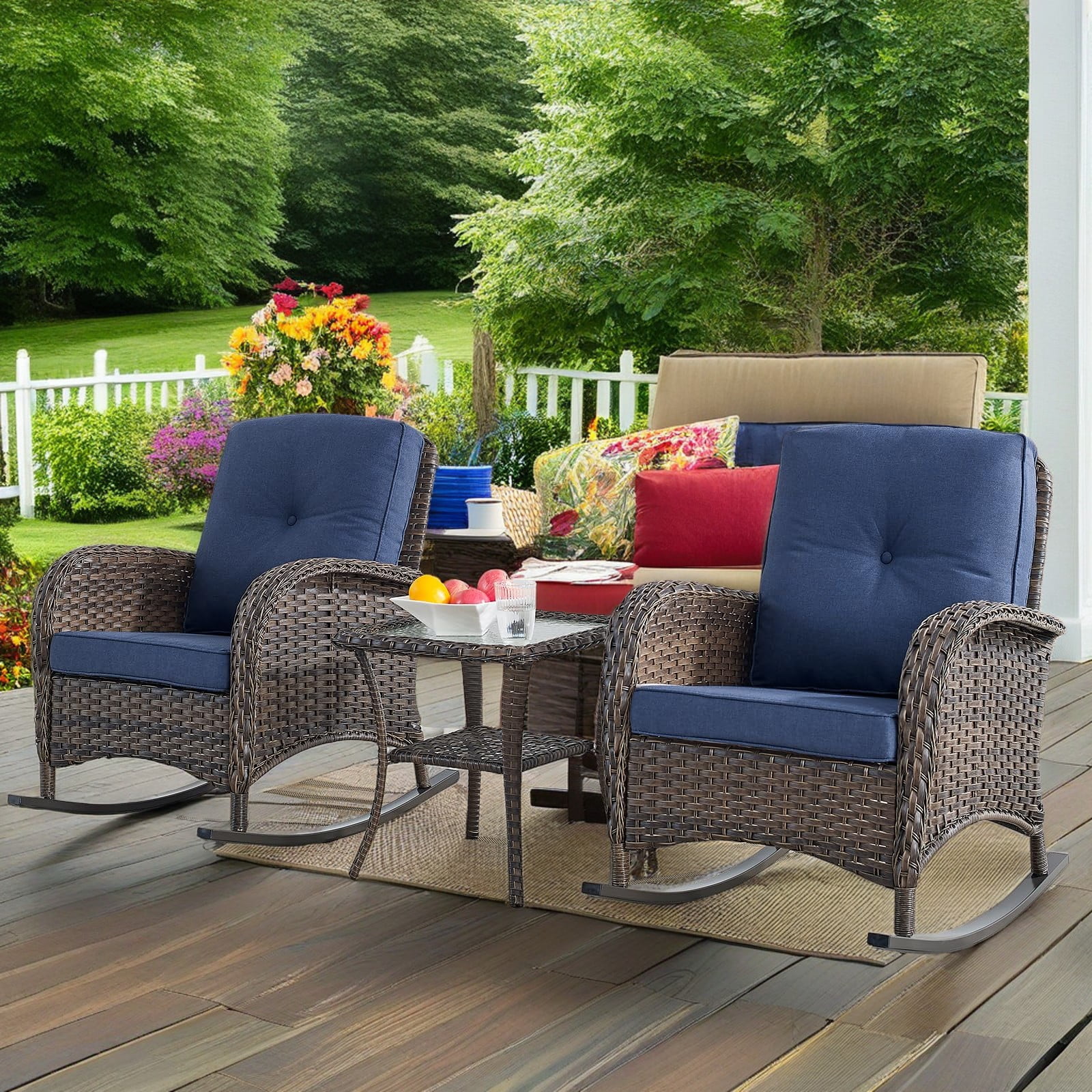 Naipo Outdoor Rocking Chairs 3 Pieces Patio Furniture Rocking Set Set ...