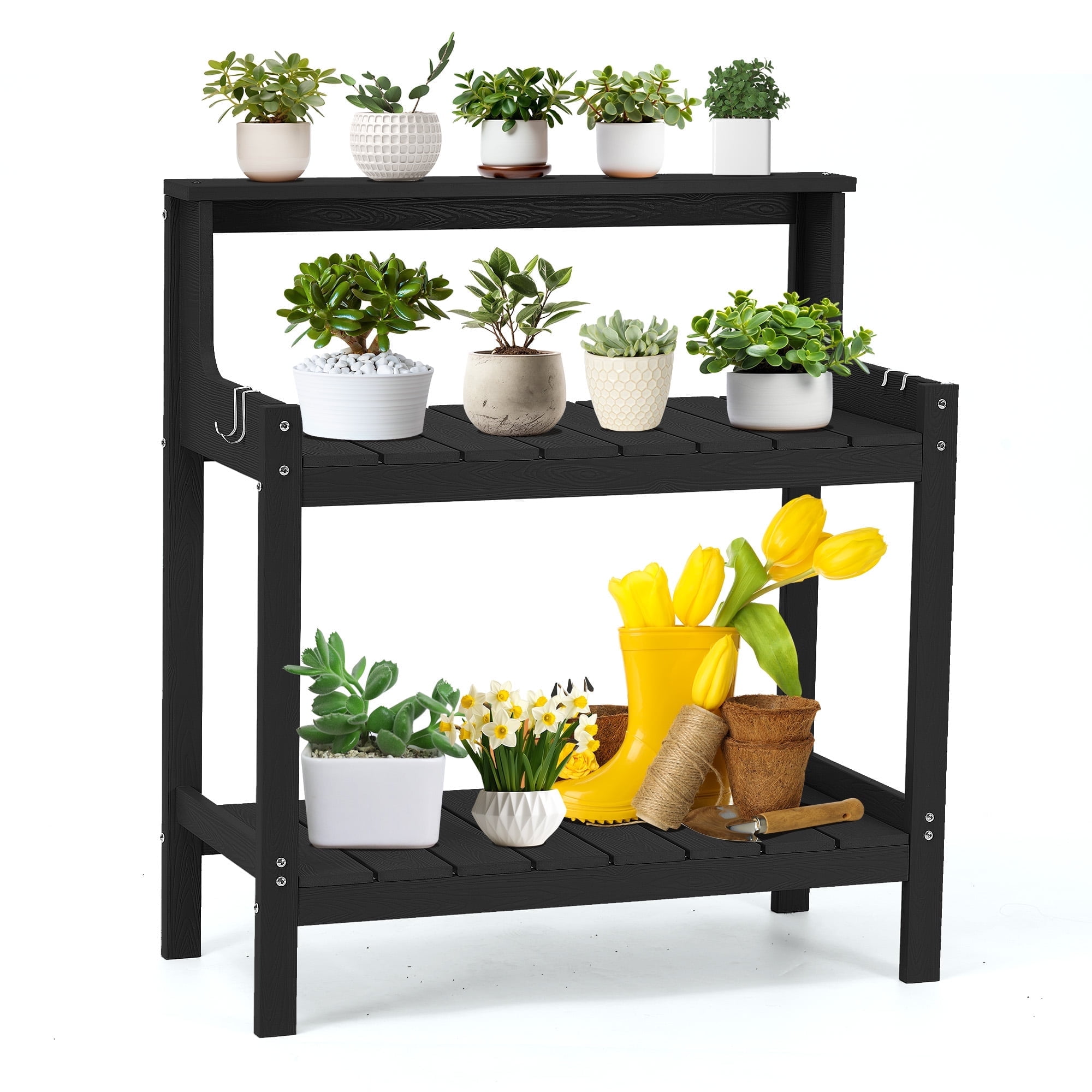 Naipo Potting Bench Table, HDPS Potting Bench with 4 Side Hooks, All ...