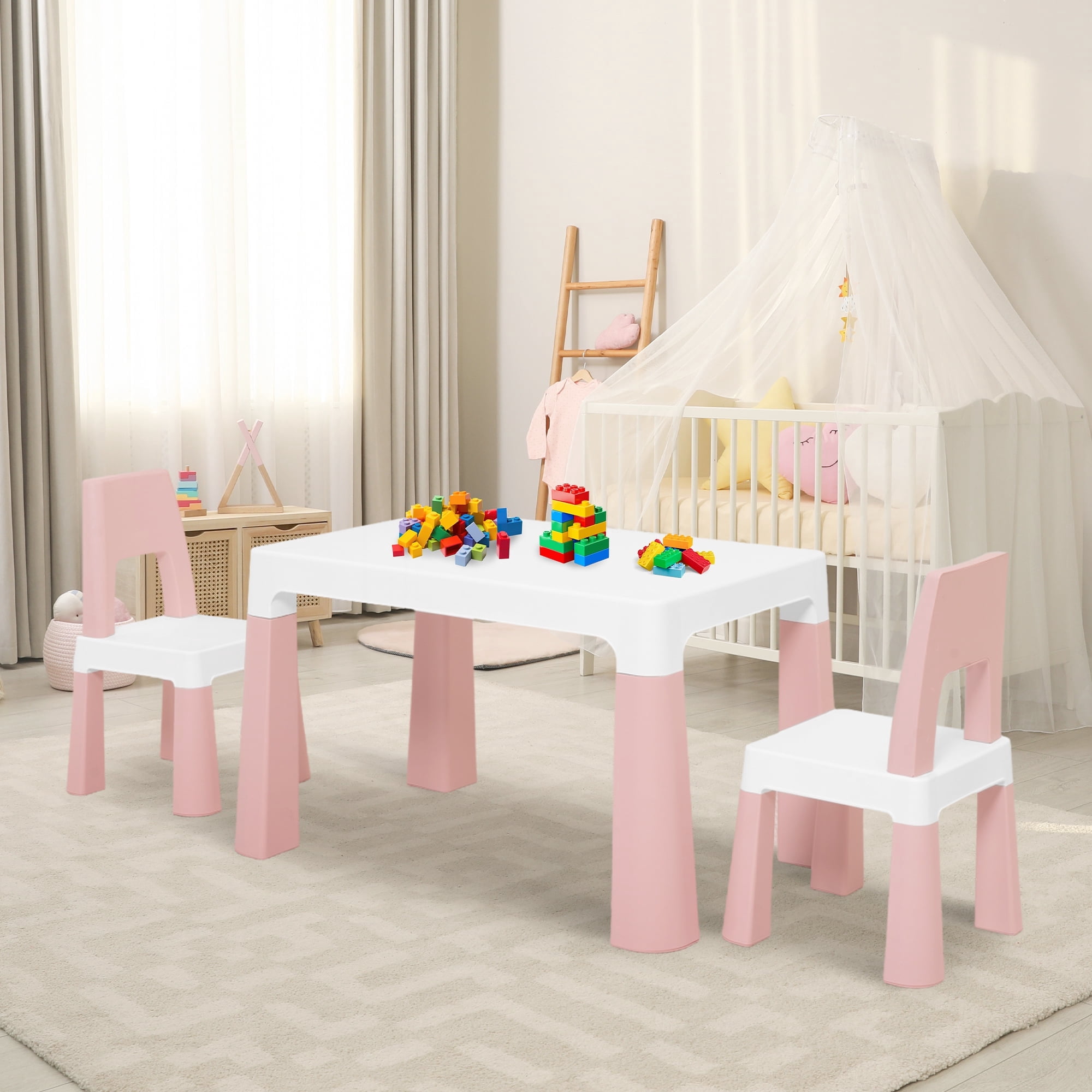 Naipo Kids Table and 2 Chairs Set, Plastic Toddler Activity Table Set ...