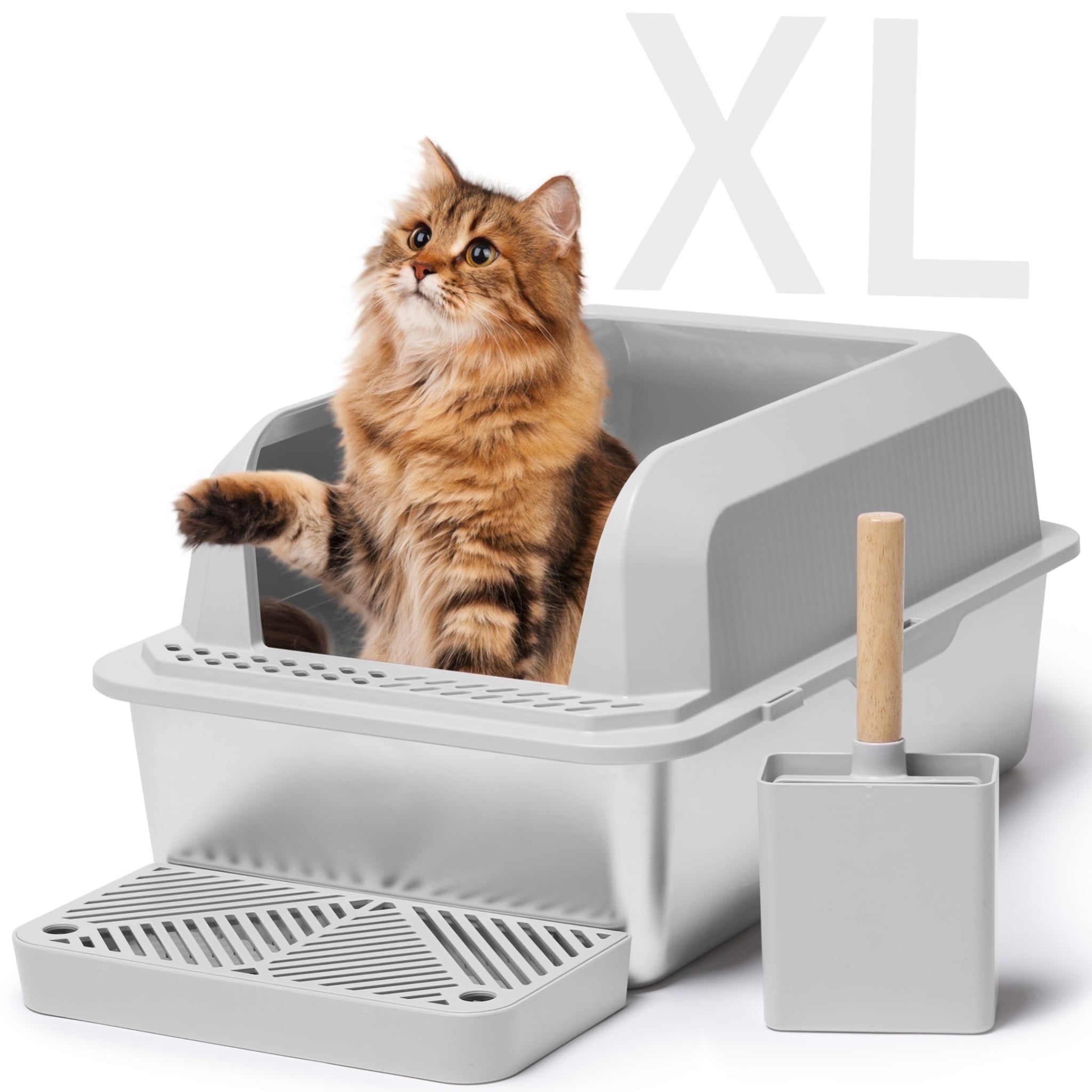 Naipo XL Stainless Steel Cat Litter Box with High Wall Side, 23.5"×15.5 ...