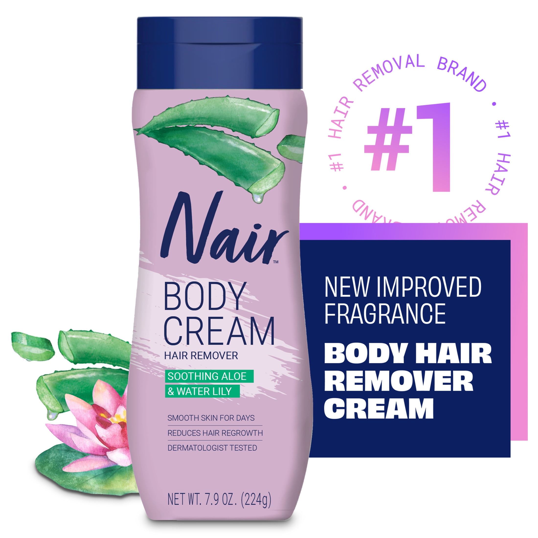 Nair Body Cream Hair Remover Soothing Aloe Water Lily Body Hair Removal Cream for Women 7.9 oz Walmart