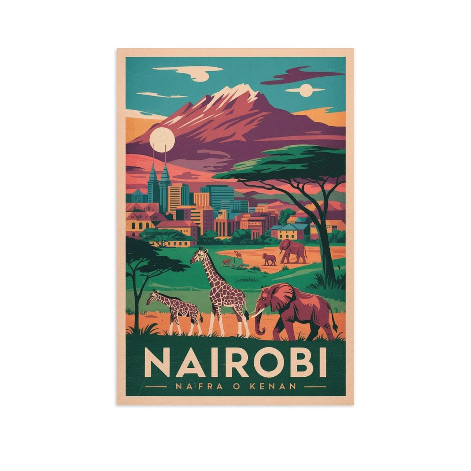Nairobi Retro Travel Poster Vintage Kenyan City Tourism with Wildlife ...