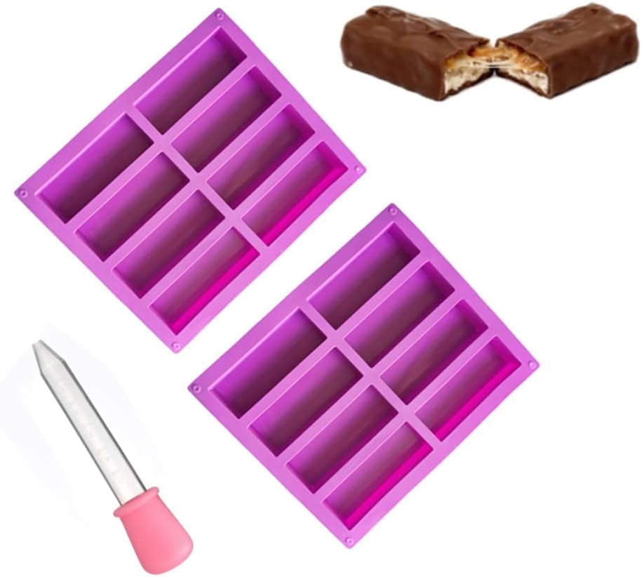 Naisfei 2 Pcs Large Rectangle Silicone Mould, 8-Cavity DIY Granola Bars ...