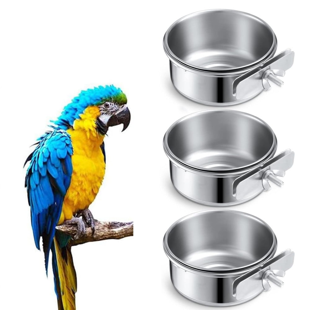 Naisfei 3 Pcs Bird Feeding Cups, Stainless Steel Bird Feeding Dish Cups ...