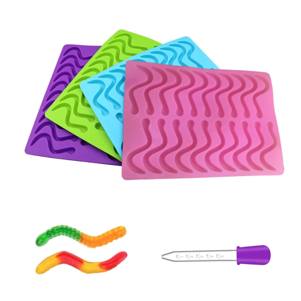 Naisfei 4 Pack Gummy Worm Silicone Molds,Non-Stick Halloween Silicone ...