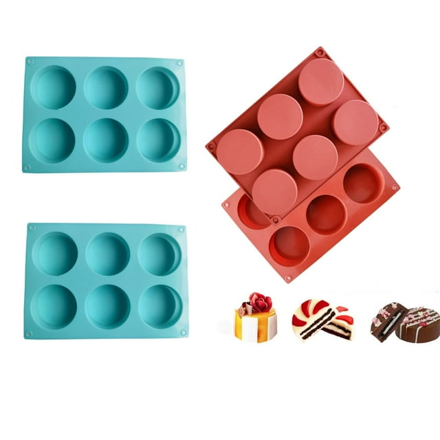 Naisfei Cake Puck Mold Set, 4 Pack Silicone Round Disc 6-Cavity Large ...
