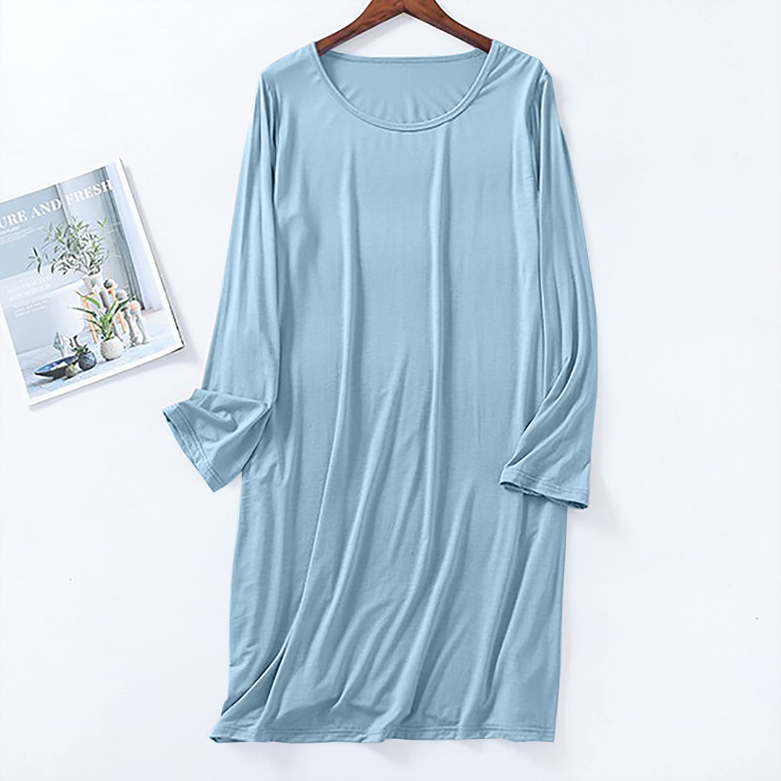 Naittoop Women Long Sleeve Soft Sleepshirts Crewneck Comfort Nightdress ...