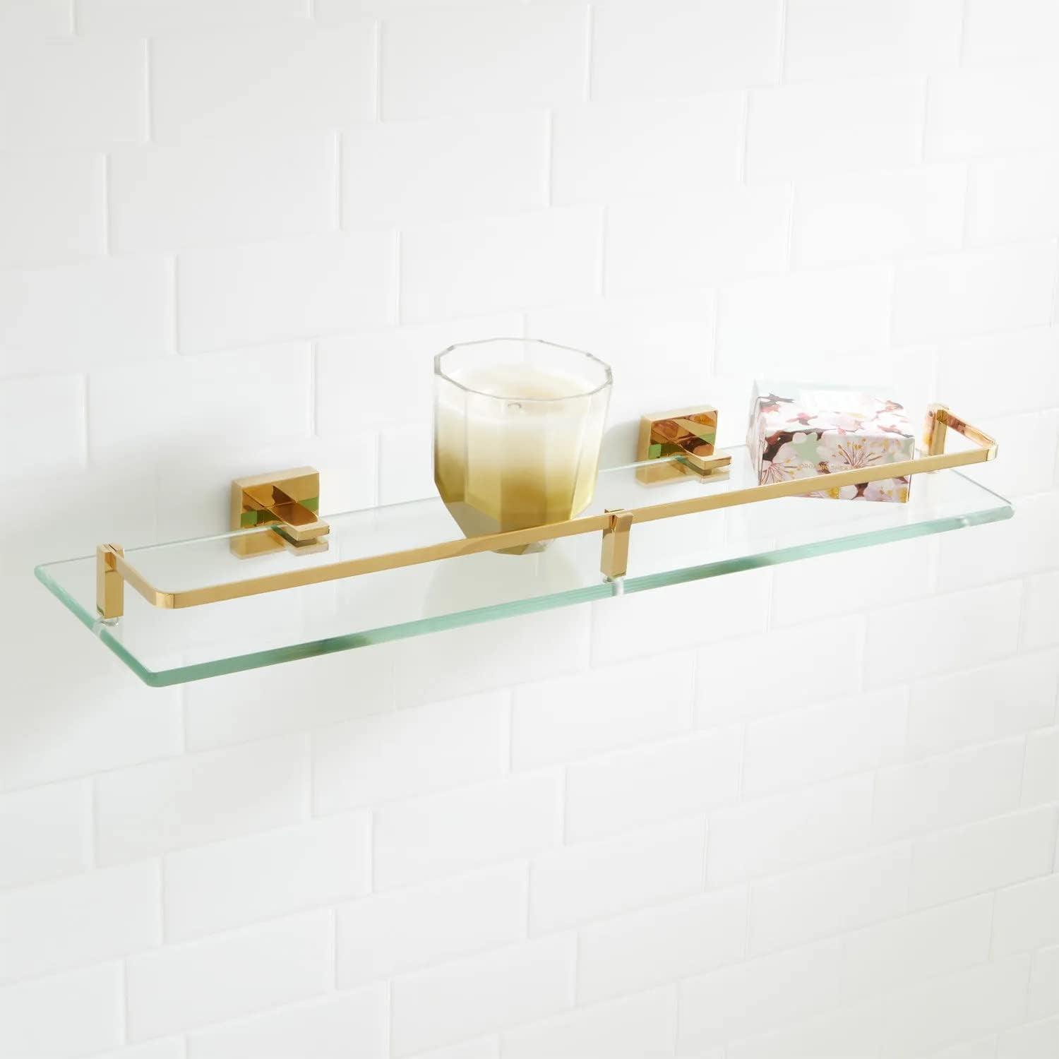 Naiture Collection Tempered Glass Shelf in Polished Brass Finish ...