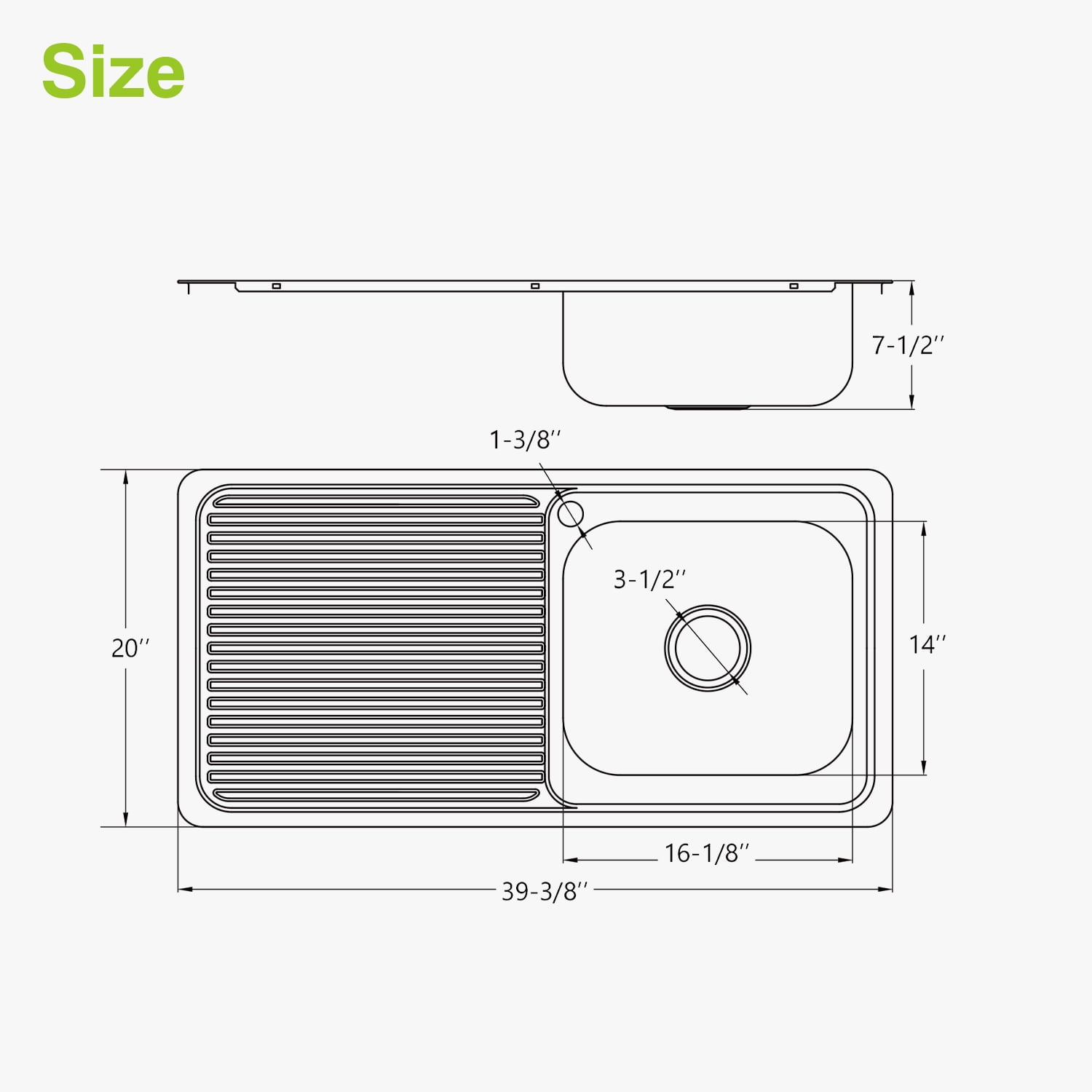 Naiture Drop-In Kitchen Sink, Rectangular Single Bowl Top Mount Sink ...