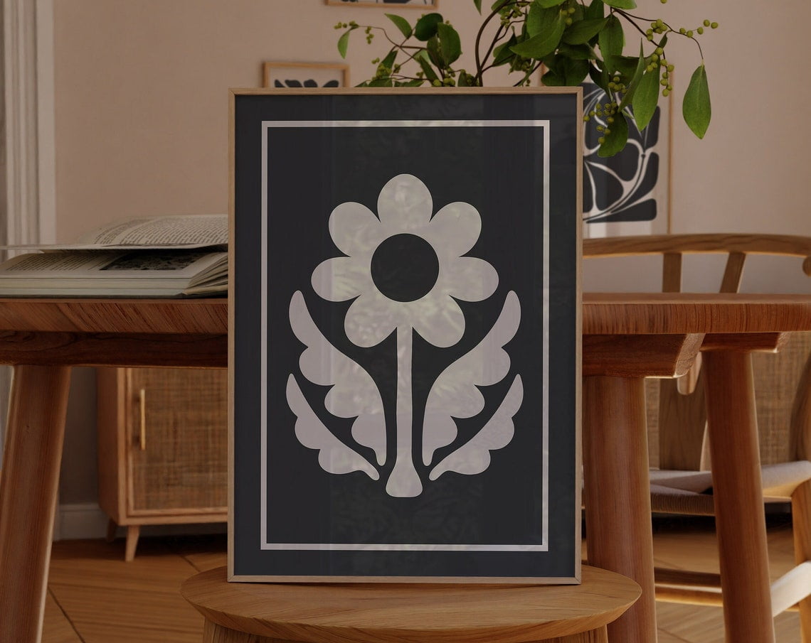 Naive Black And Beige Abstract Floral Wall Art,Able Botanical Poster ...