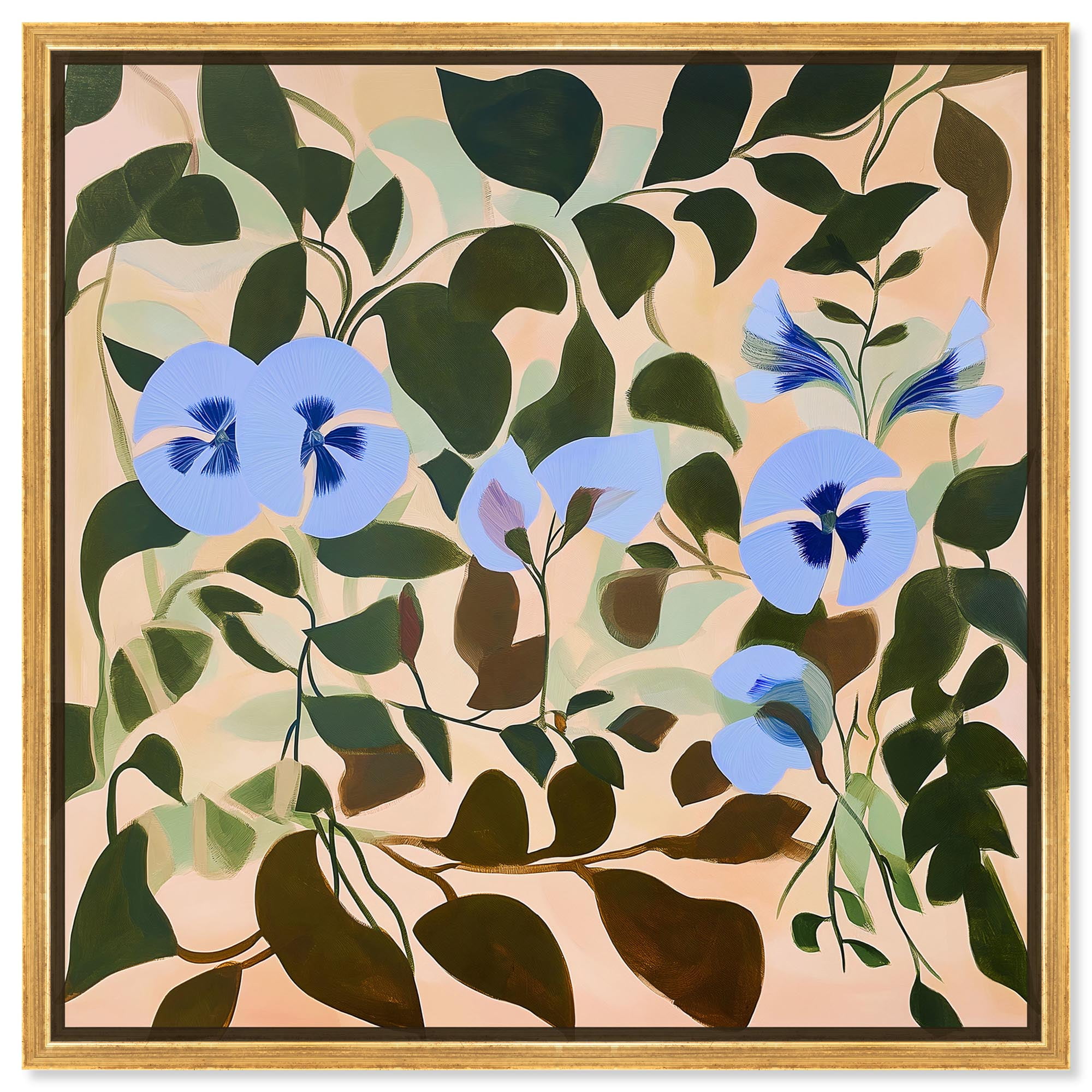 Naive Blue Flowers Canvas Tropical Floral Art by Art Remedy, Gold Frame ...