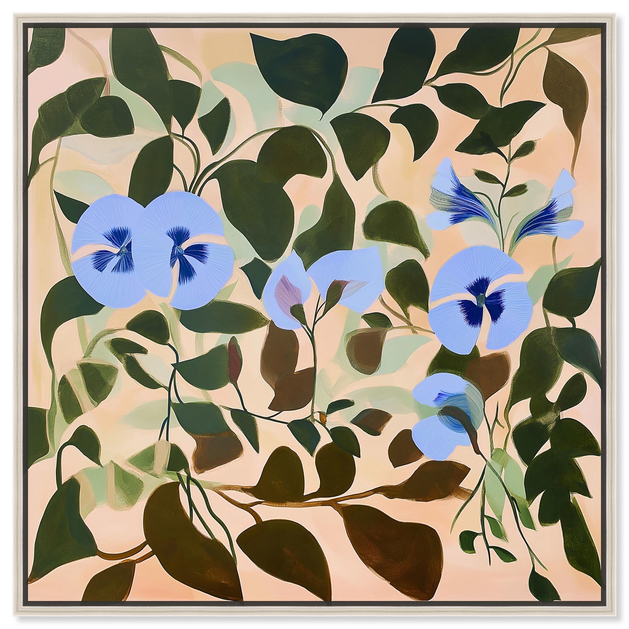 Naive Blue Flowers Canvas Tropical Floral Art by Art Remedy, Silver ...