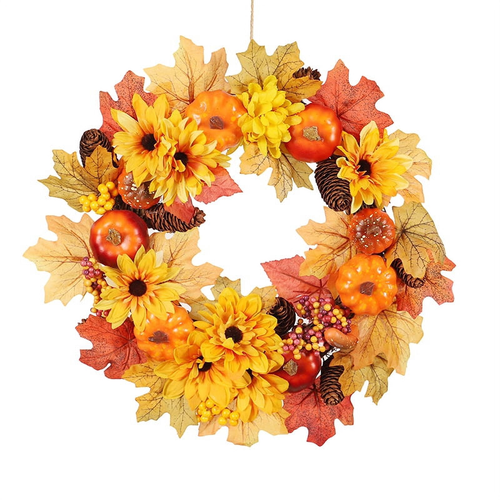 Naiyafly 17.7in Fall Wreaths for Front Door with Berry Pumpkin Maple ...