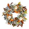 Haute Decor 24 Inch Pre-Lit Fall Pumpkin Artificial Wreath with 30 Warm ...